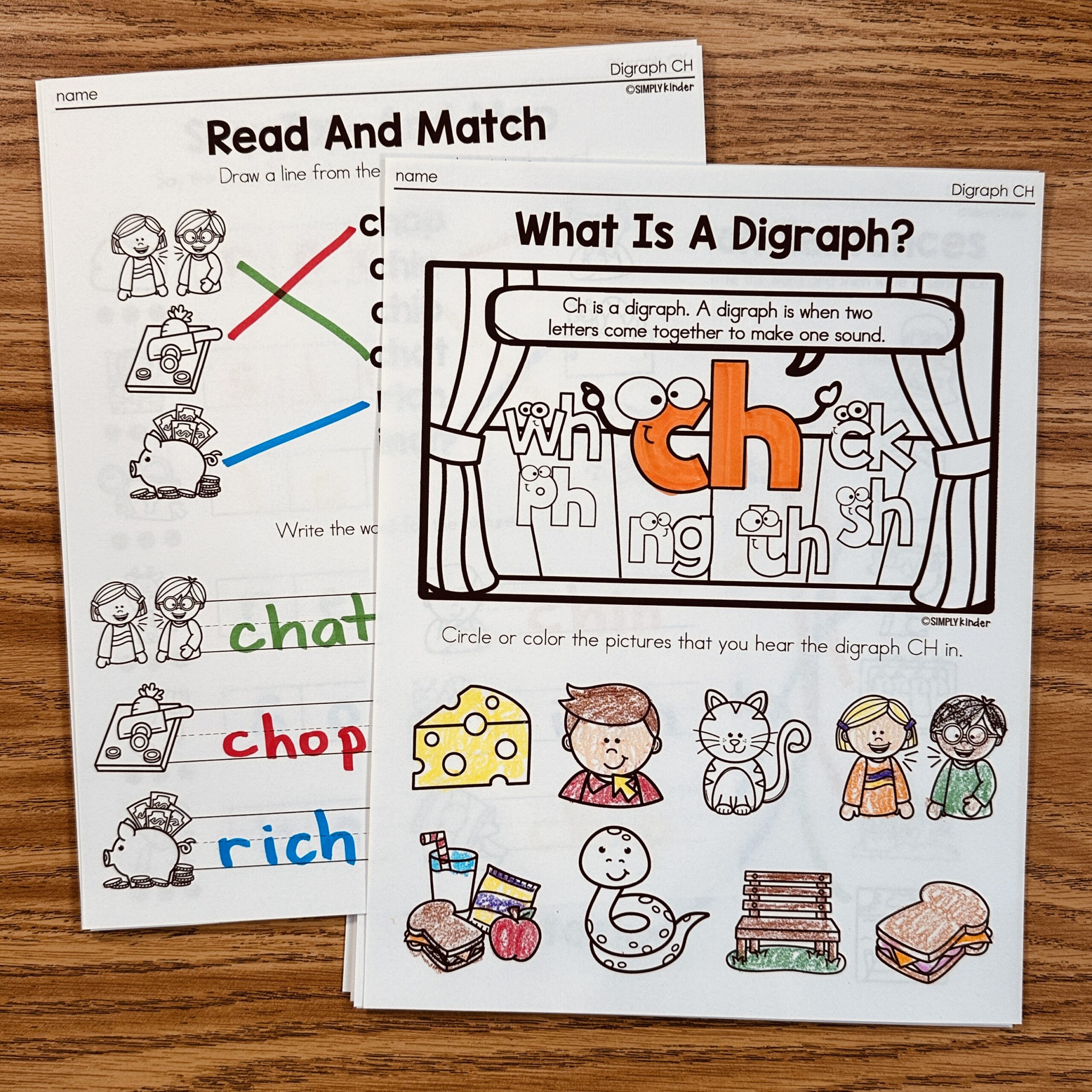 Digraphs CH Phonics Worksheets - Simply Kinder + Printable Membership