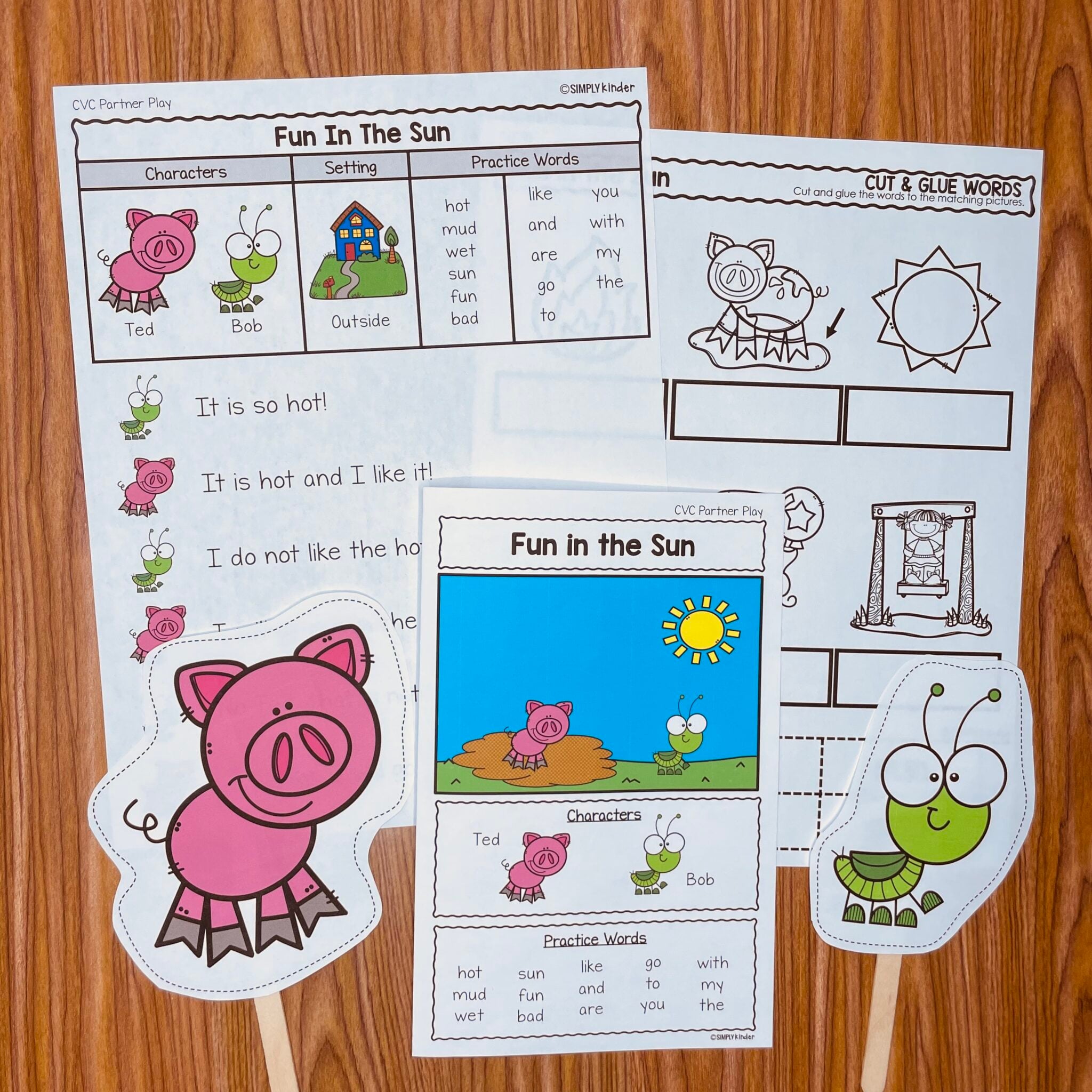 CVC Decodable Partner Play: Fun in the Sun - Simply Kinder + Printable ...