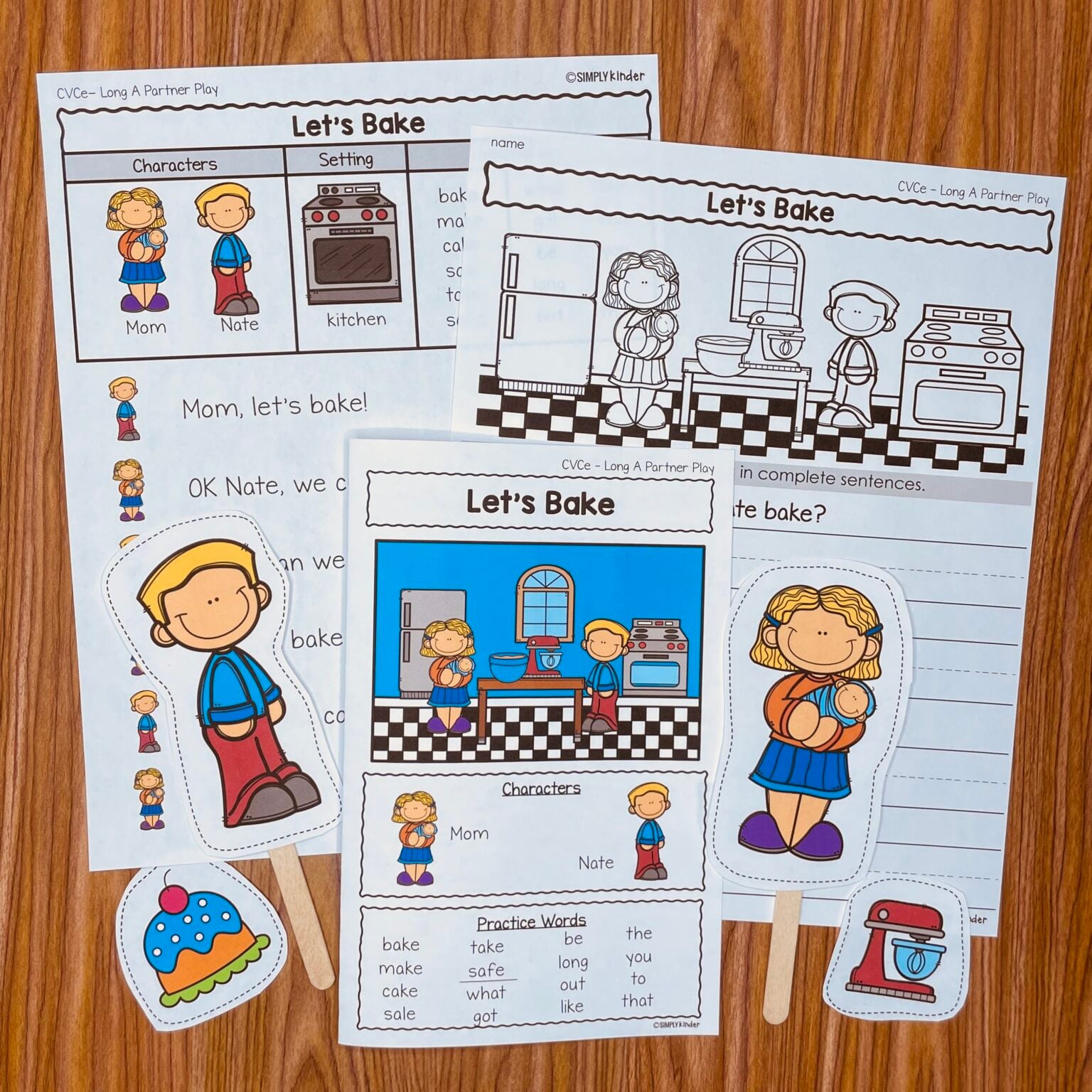 CVCe Decodable Long A Partner Play: Let's Bake - Simply Kinder ...