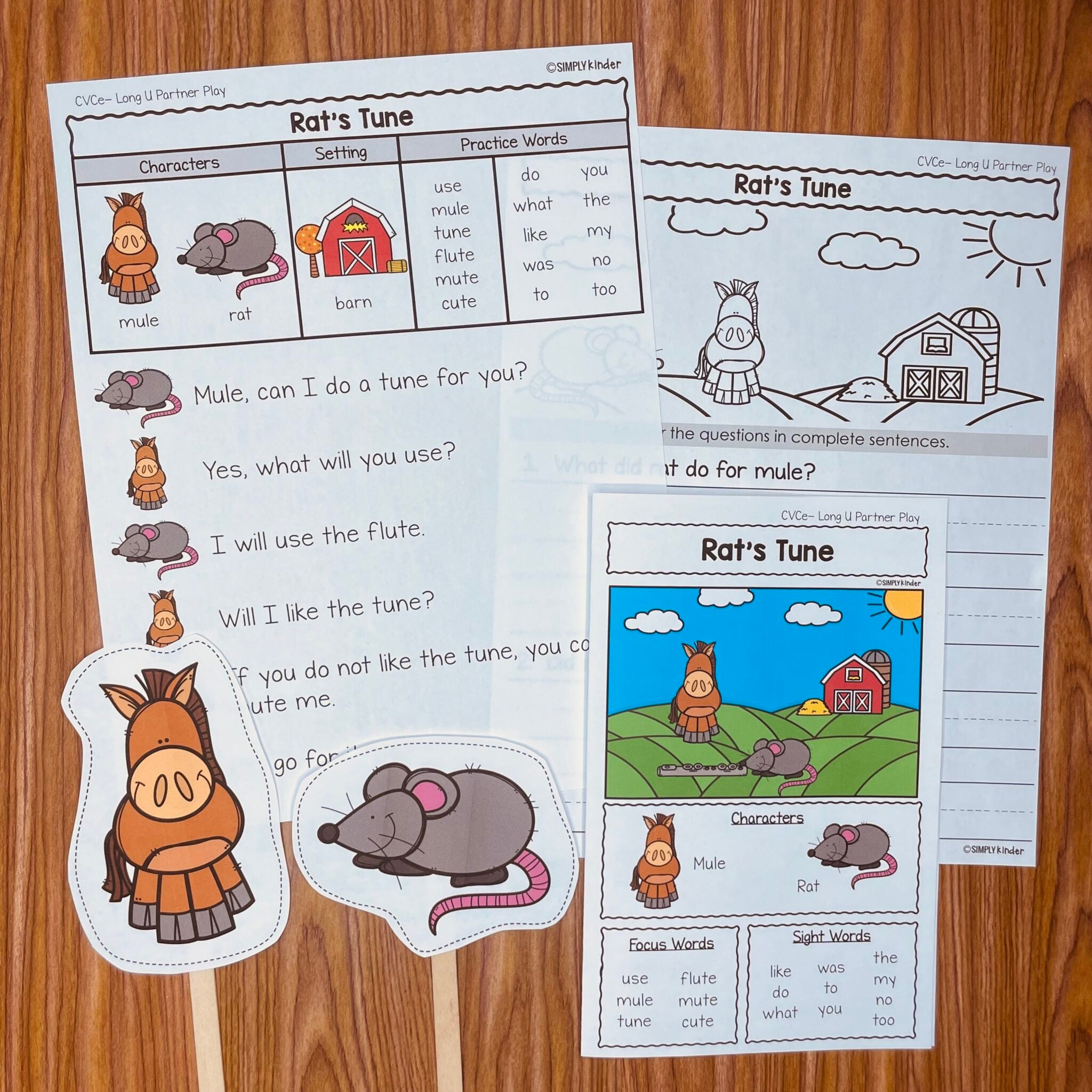 CVCe Decodable Long U Partner Play: Rat's Tune - Simply Kinder ...