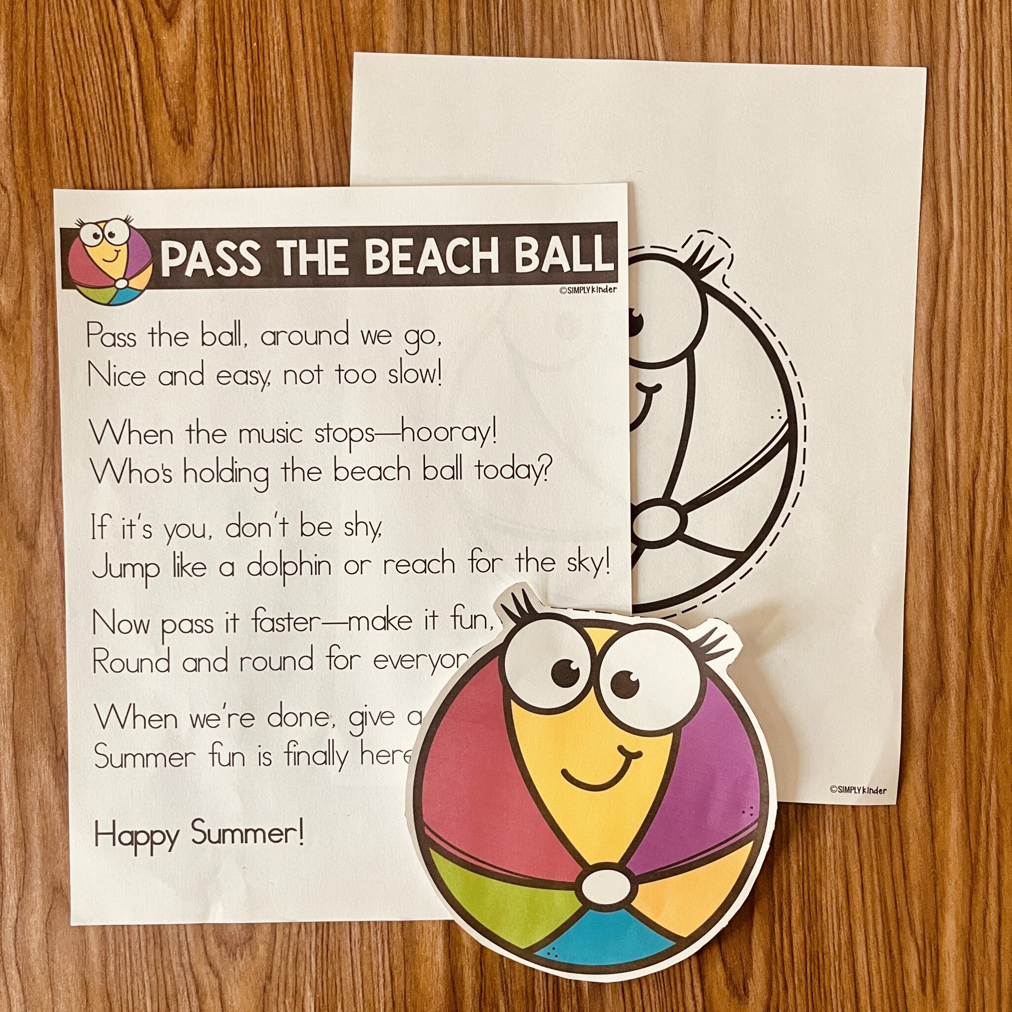 FREE Pass the Beach Ball Poem - Simply Kinder + Printable Membership