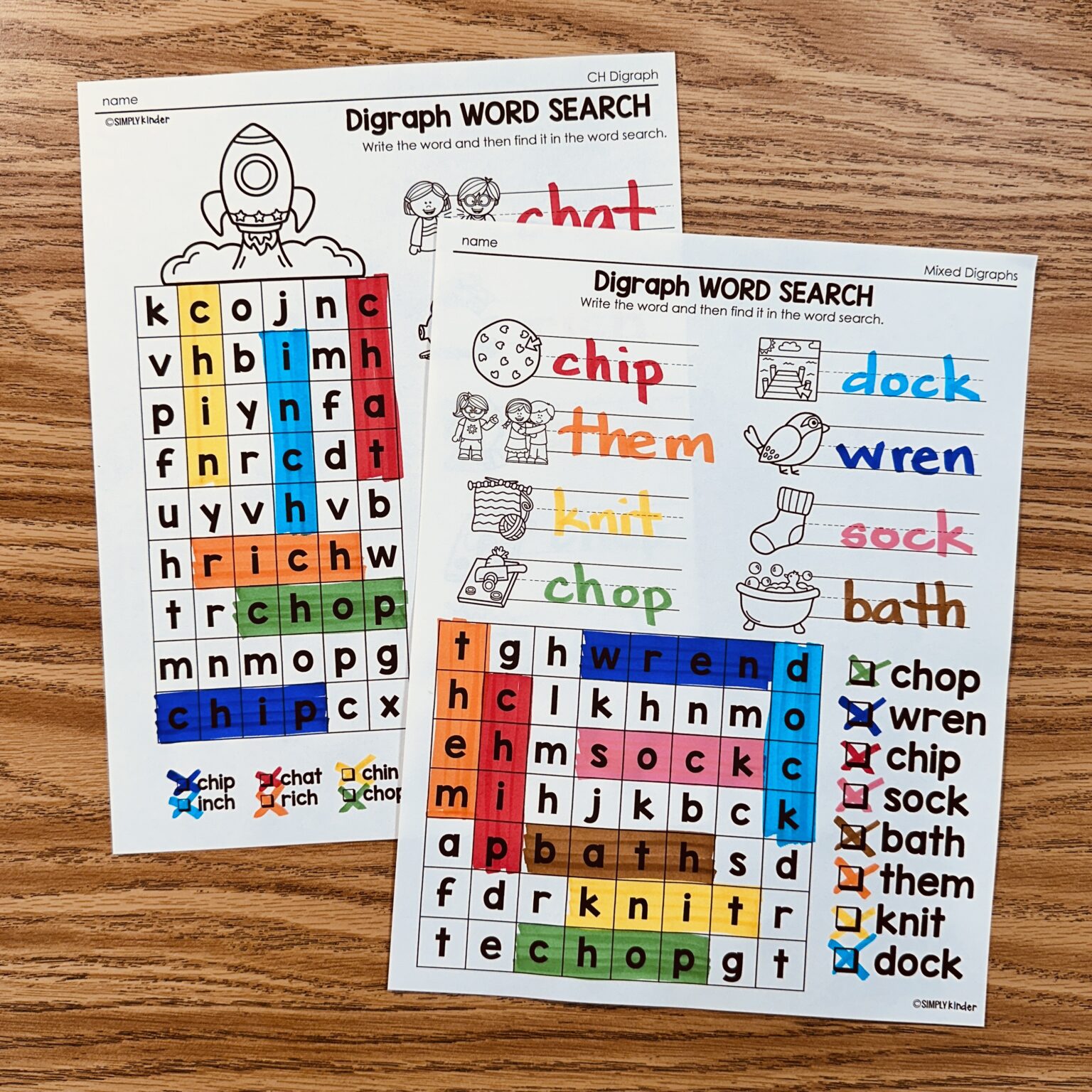 Digraphs No-Prep Worksheets: Word Searches - Simply Kinder Plus