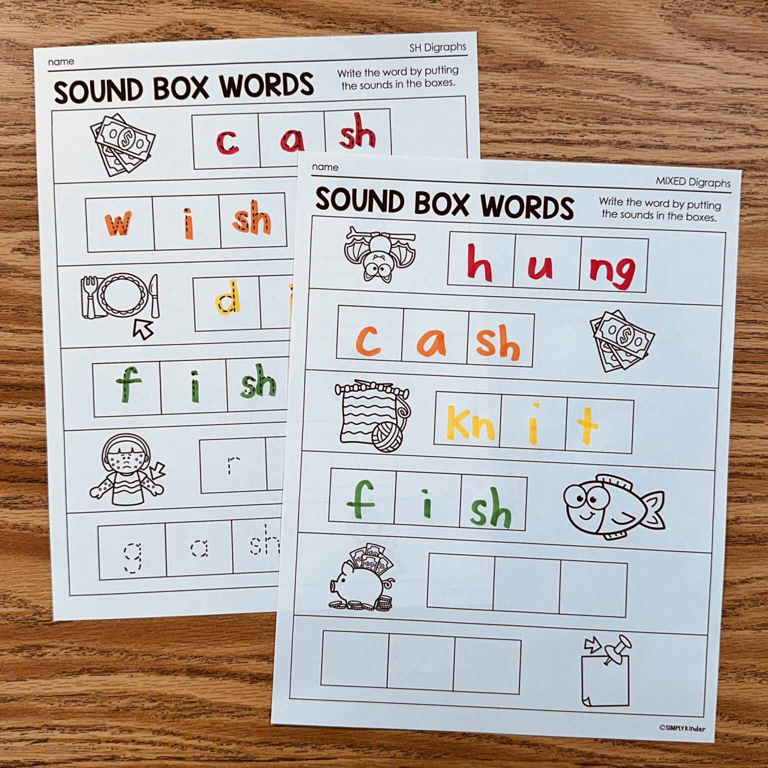 Digraphs No-Prep Worksheets: Sound Box Words - Simply Kinder Plus