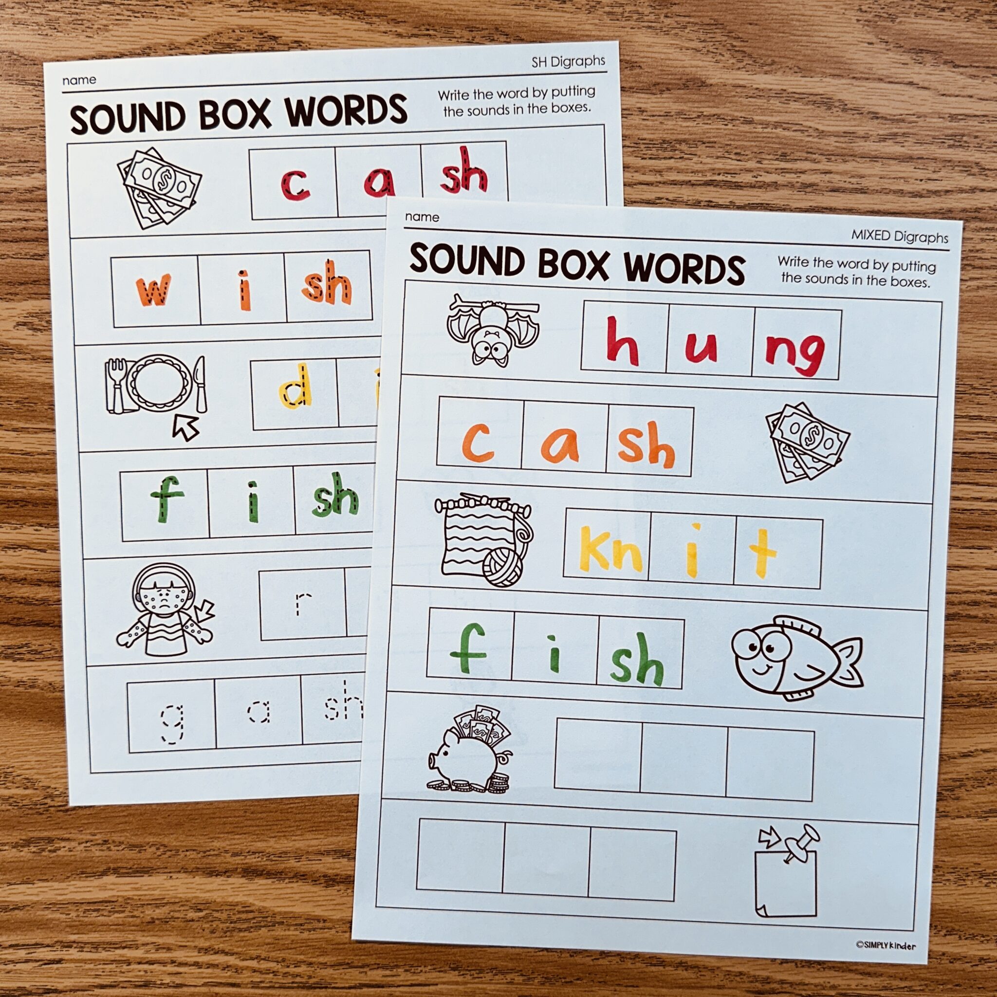 Digraphs No-Prep Worksheets: Sound Box Words - Simply Kinder Plus