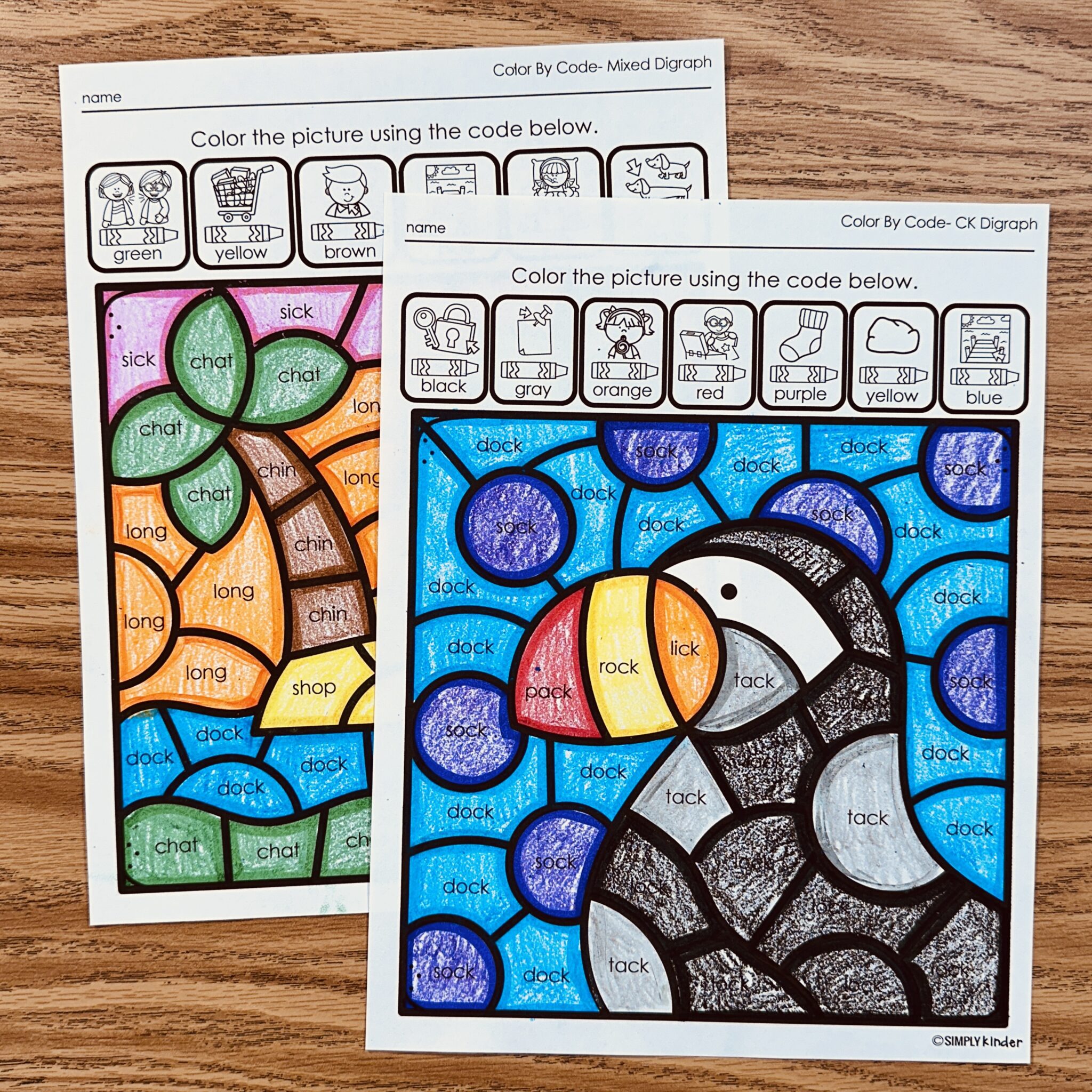 Digraphs No-Prep Worksheets: Color By Code - Simply Kinder + Printable ...