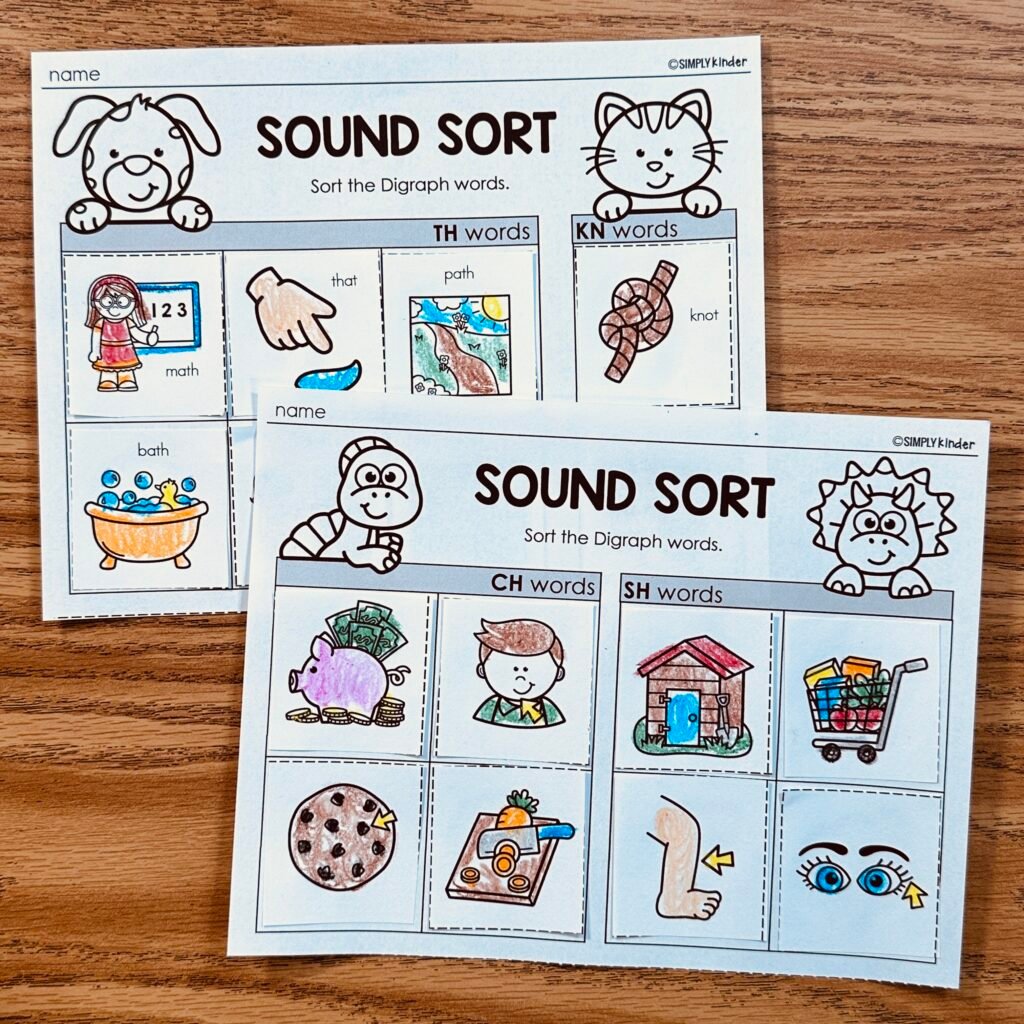 Digraphs No-Prep Worksheets: Sound Sorts - Simply Kinder Plus
