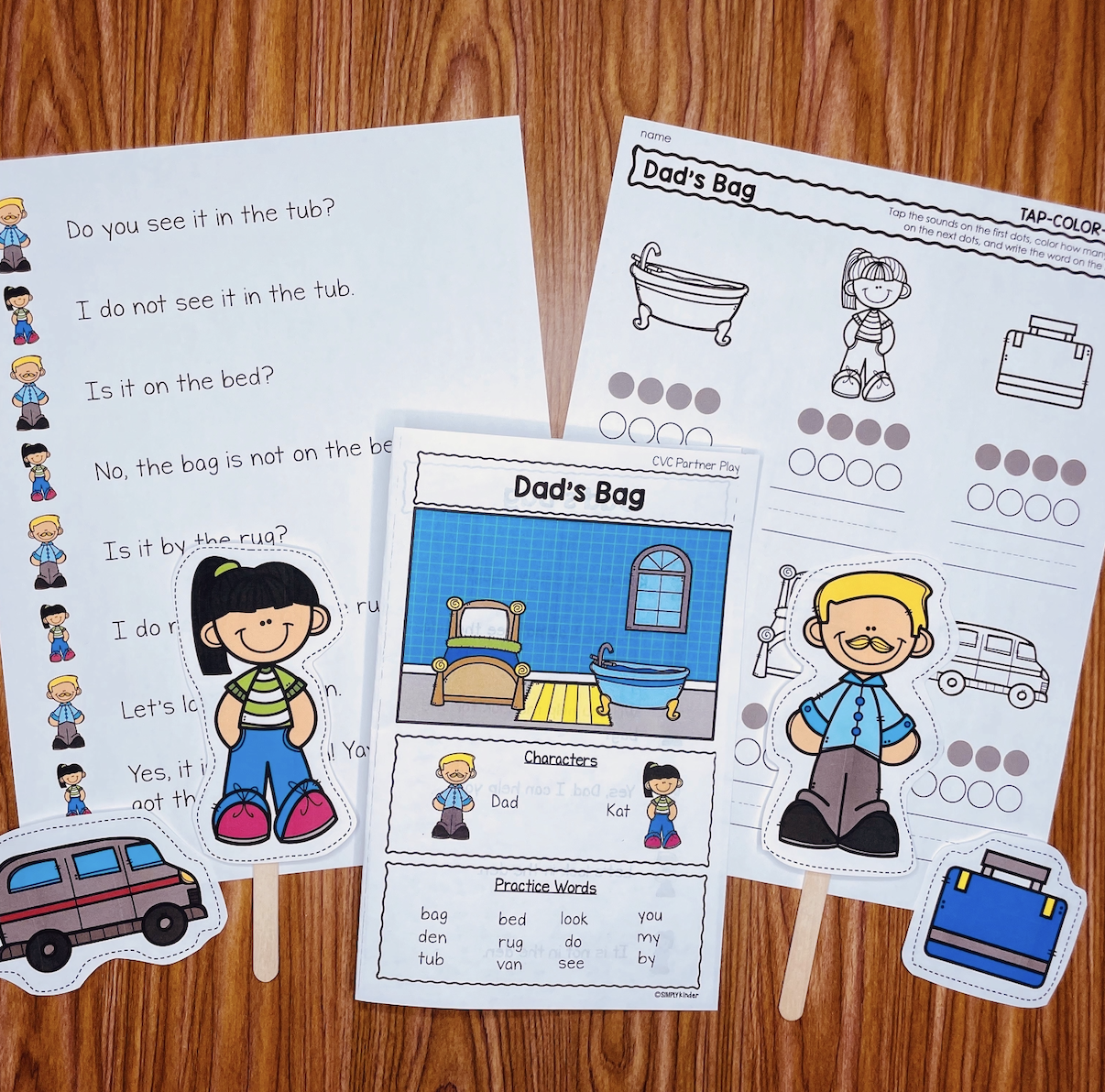 CVC Decodable Partner Play: Dad's Bag - Simply Kinder + Printable ...