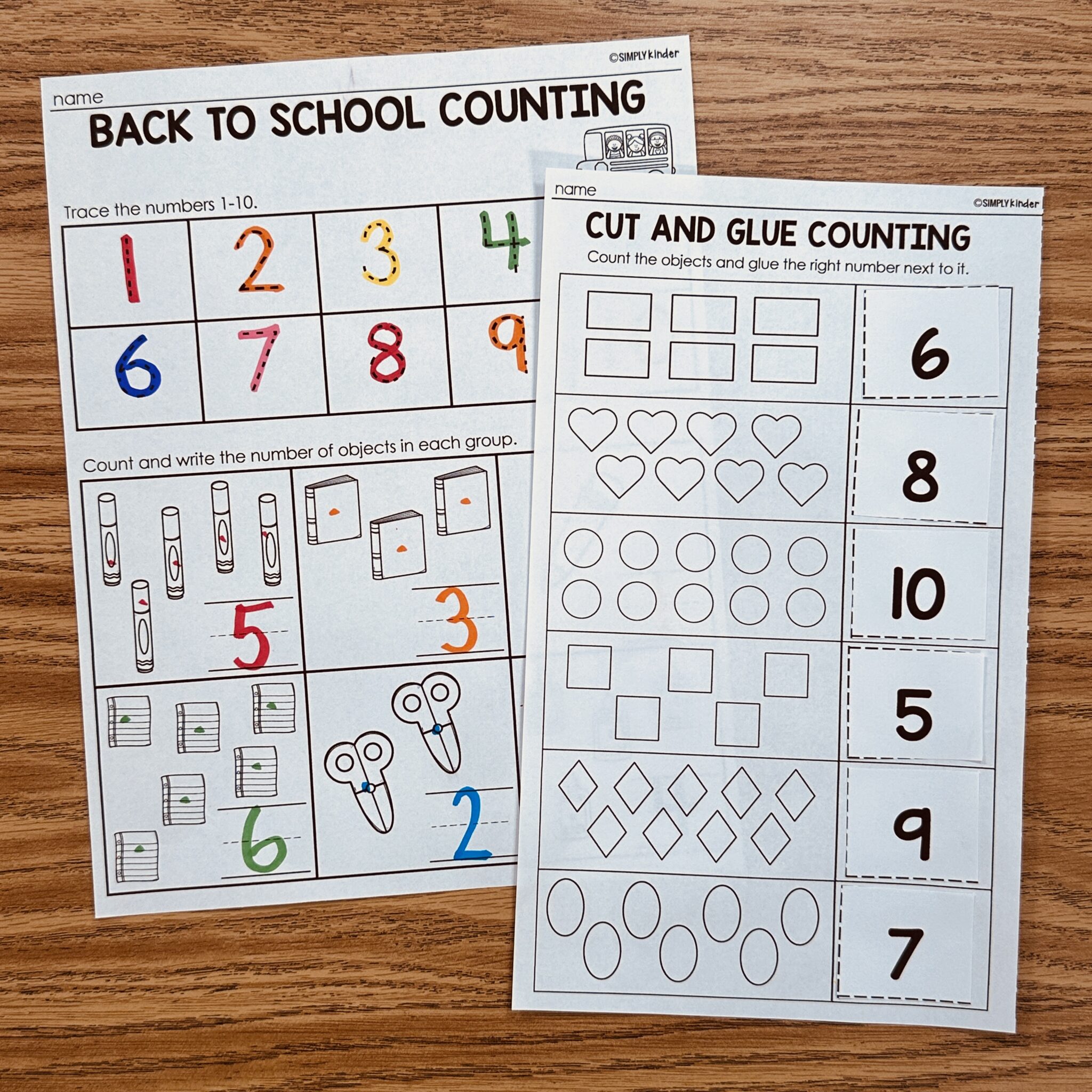 Back to School Counting Printables - Simply Kinder + Printable Membership
