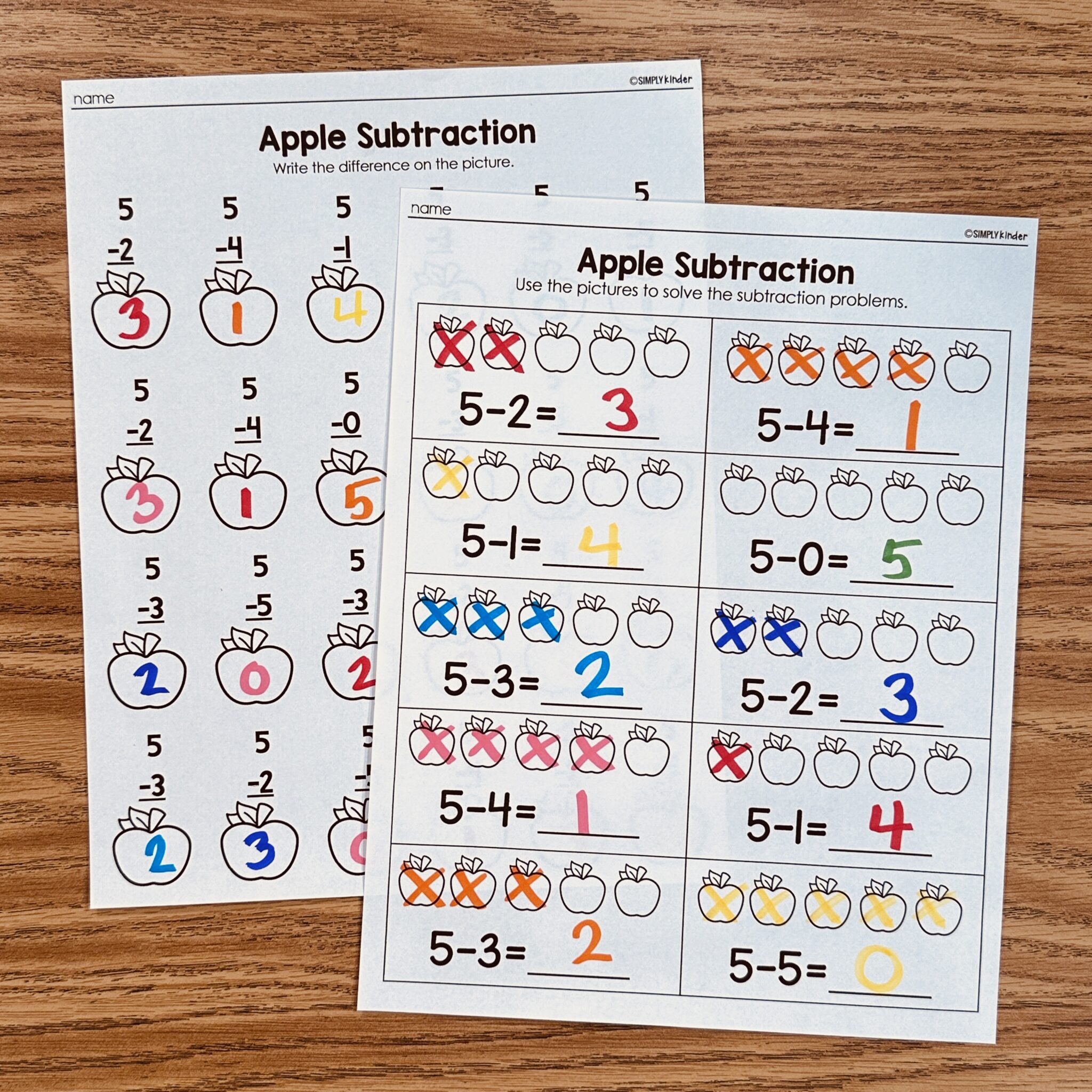 Apple Subtraction Printables - Simply Kinder + Printable Membership