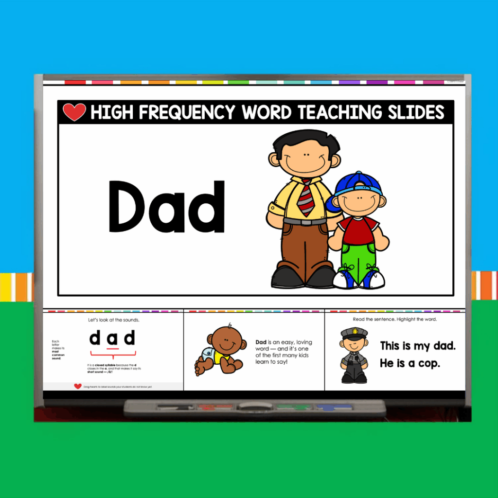 Dad Sight Word Teaching Slides - Simply Kinder + Printable Membership