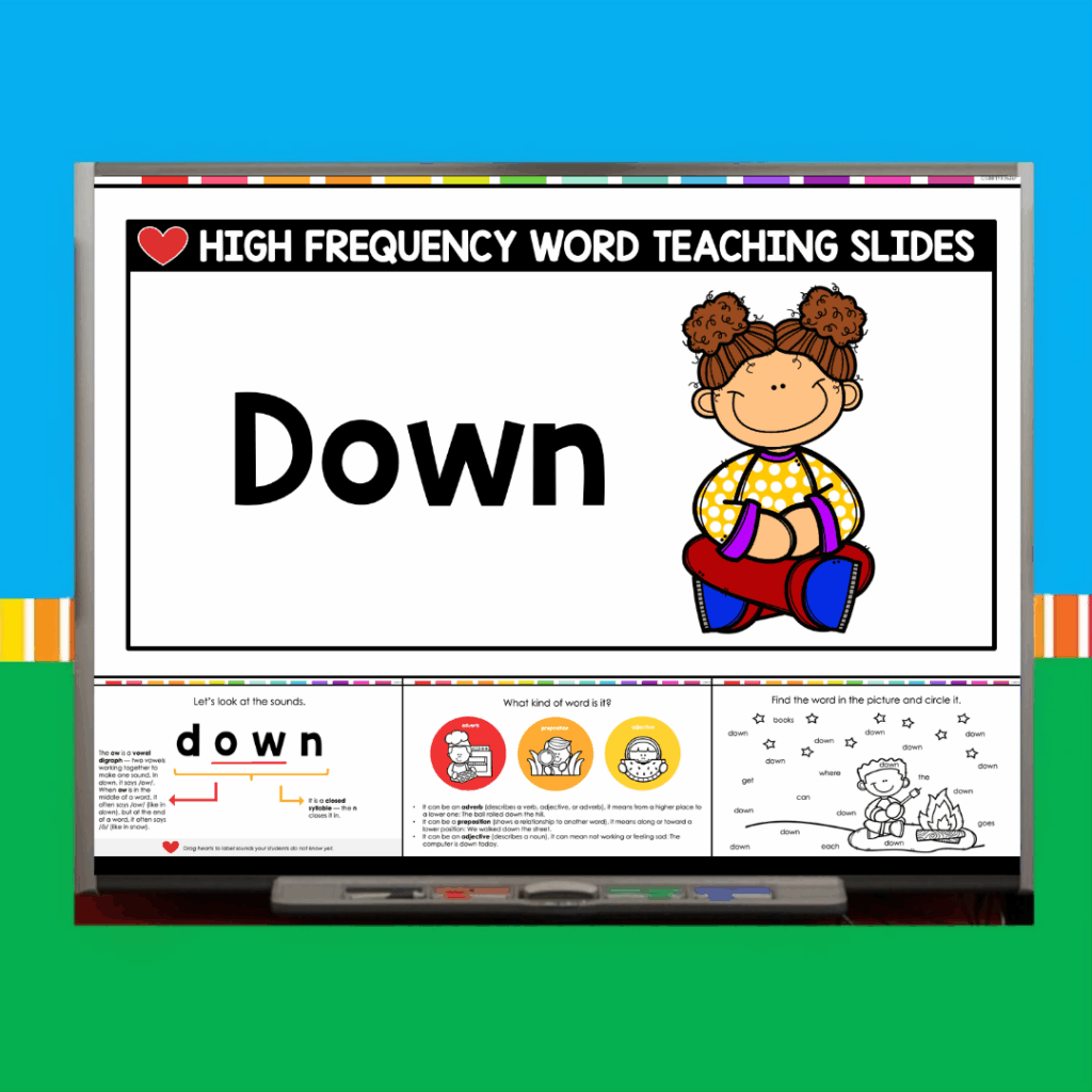Down Sight Word Teaching Slides - Simply Kinder + Printable Membership