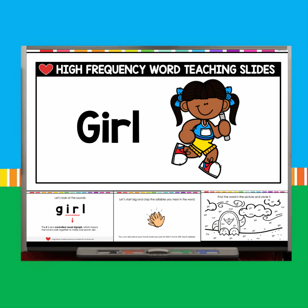 Girl Sight Word Teaching Slides - Simply Kinder + Printable Membership