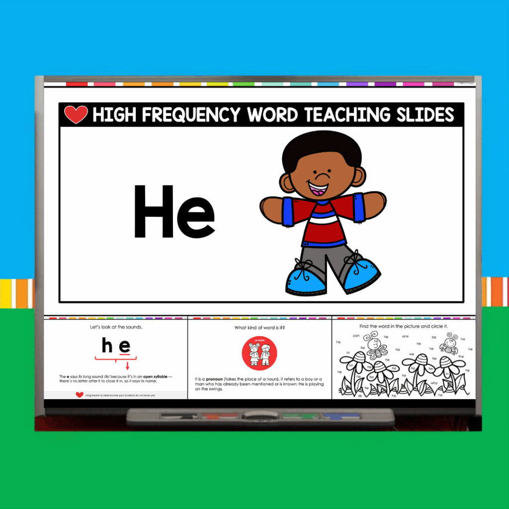 He Sight Word Teaching Slides - Simply Kinder + Printable Membership