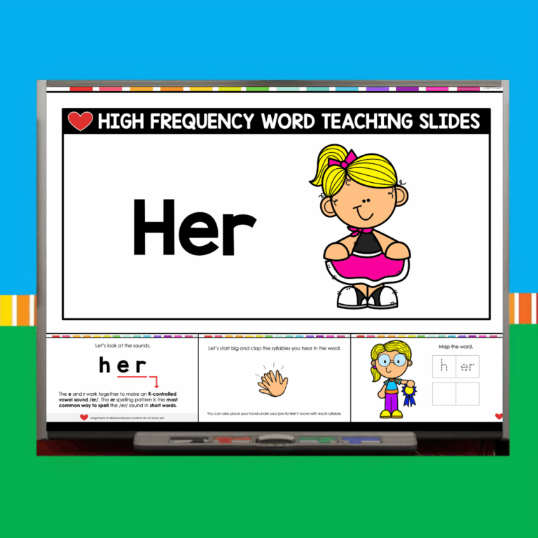 Her Sight Word Teaching Slides - Simply Kinder + Printable Membership