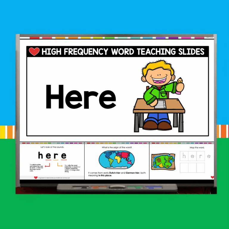 Here Sight Word Teaching Slides - Simply Kinder + Printable Membership