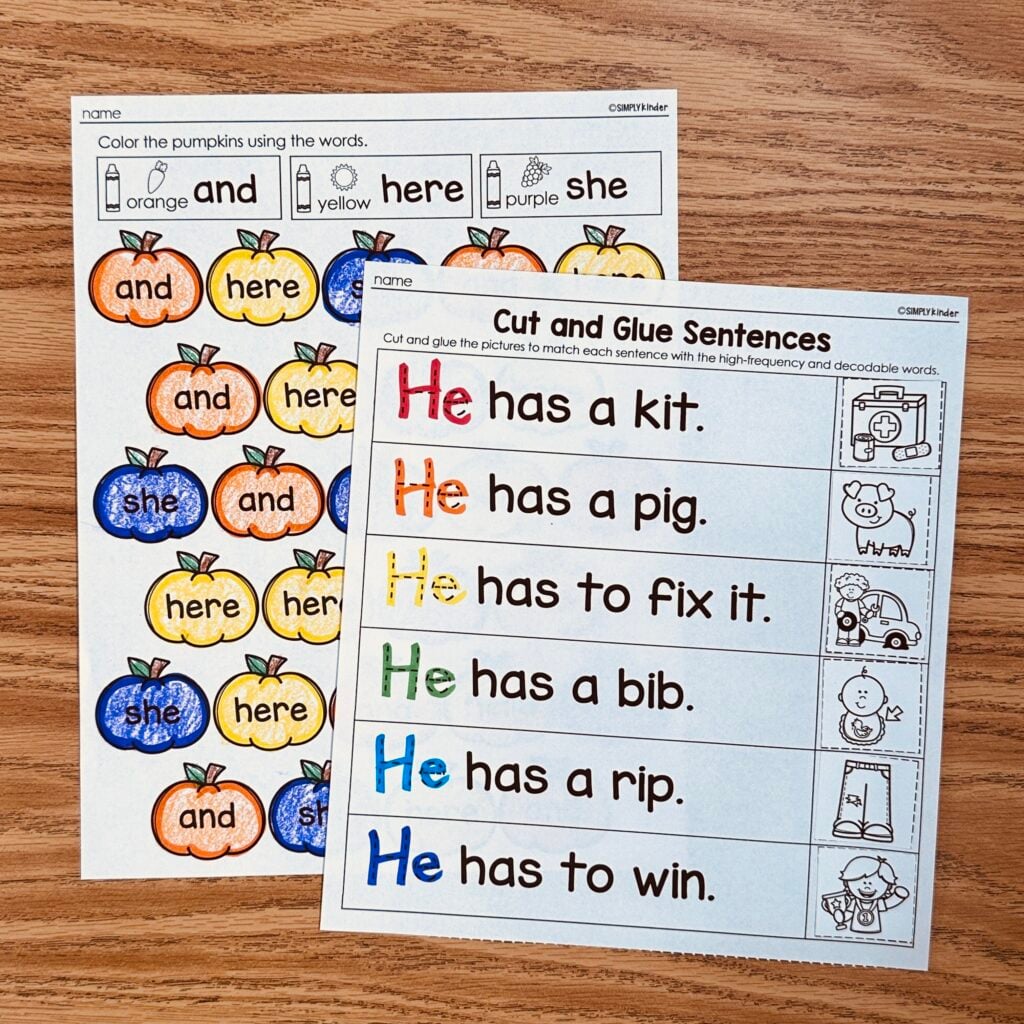 October Sight Word Printables - Simply Kinder + Printable Membership