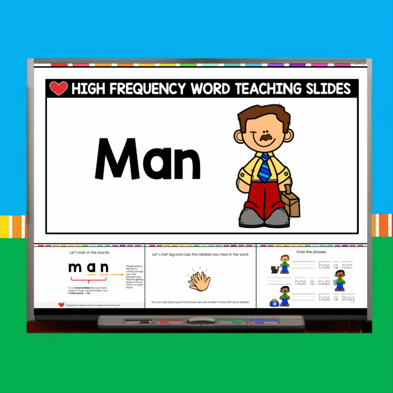 Man Sight Word Teaching Slides - Simply Kinder + Printable Membership