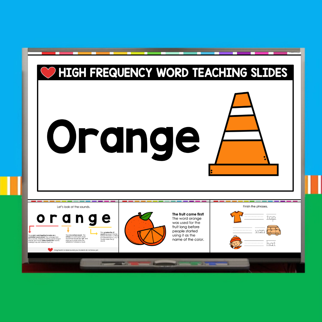 Orange Sight Word Teaching Slides - Simply Kinder + Printable Membership