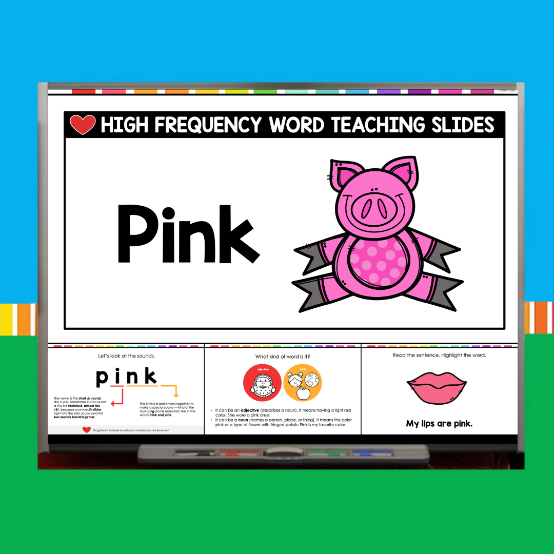 Pink Sight Word Teaching Slides - Simply Kinder + Printable Membership