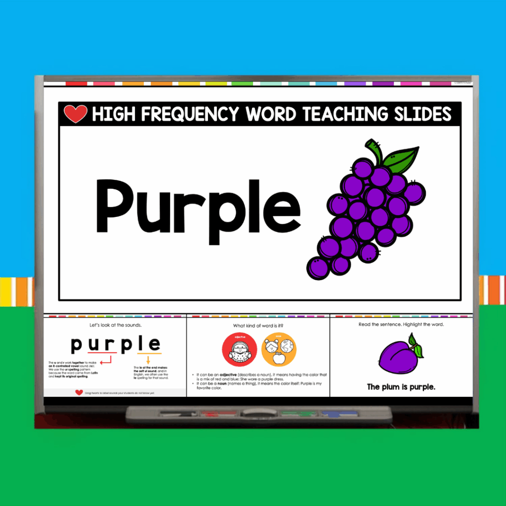 Purple Sight Word Teaching Slides - Simply Kinder + Printable Membership