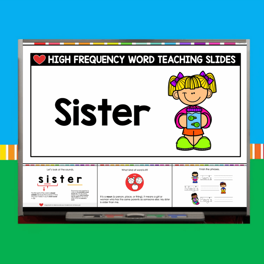 Sister Sight Word Teaching Slides - Simply Kinder + Printable Membership