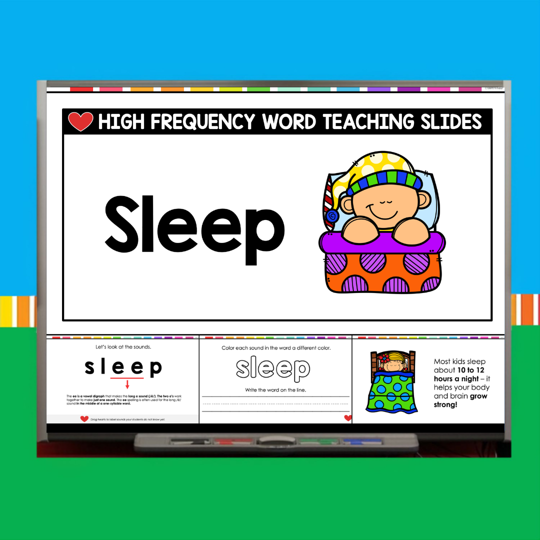 Sleep Sight Word Teaching Slides - Simply Kinder + Printable Membership
