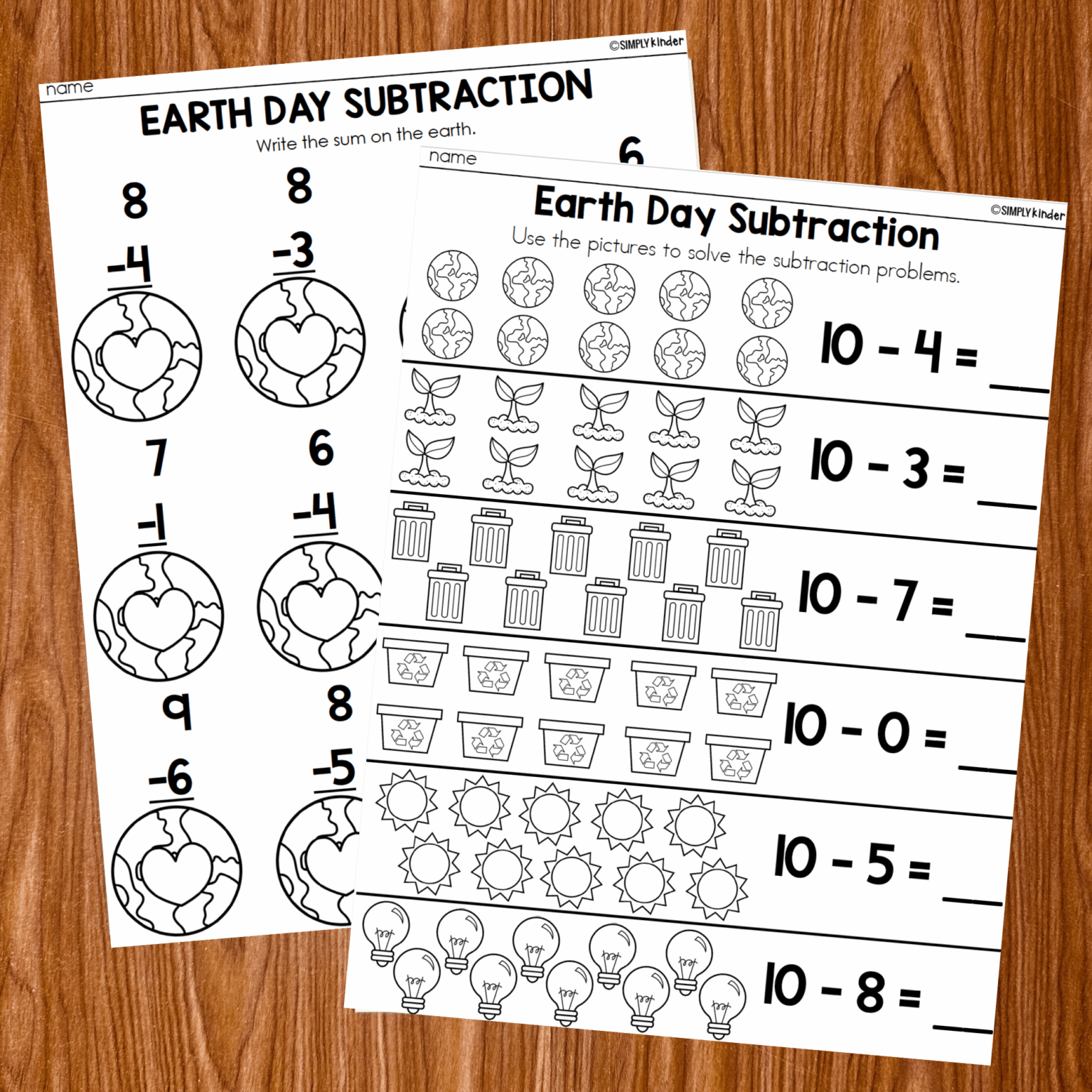 Earth Subtraction Printables - Simply Kinder + Printable Membership