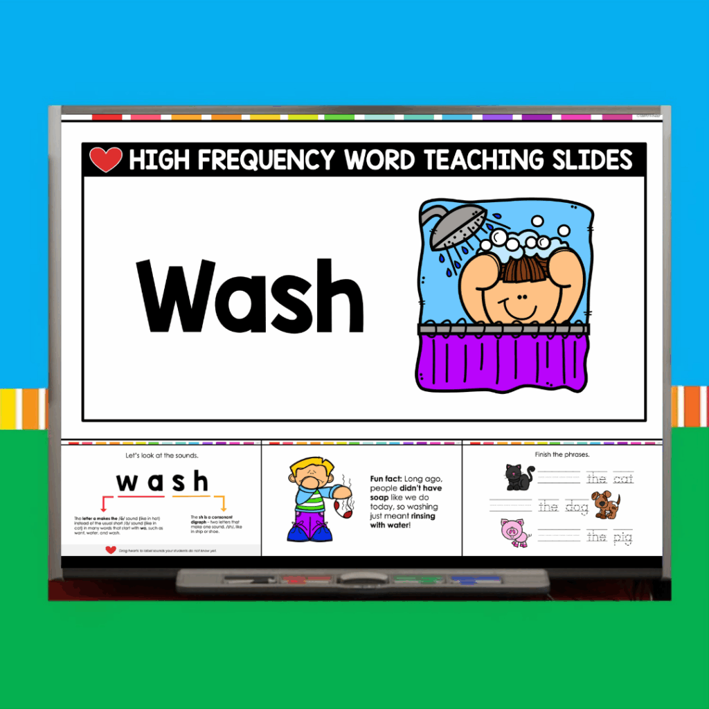 Wash Sight Word Teaching Slides - Simply Kinder + Printable Membership