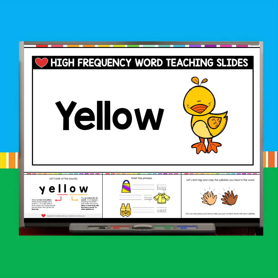Yellow Sight Word Teaching Slides - Simply Kinder + Printable Membership