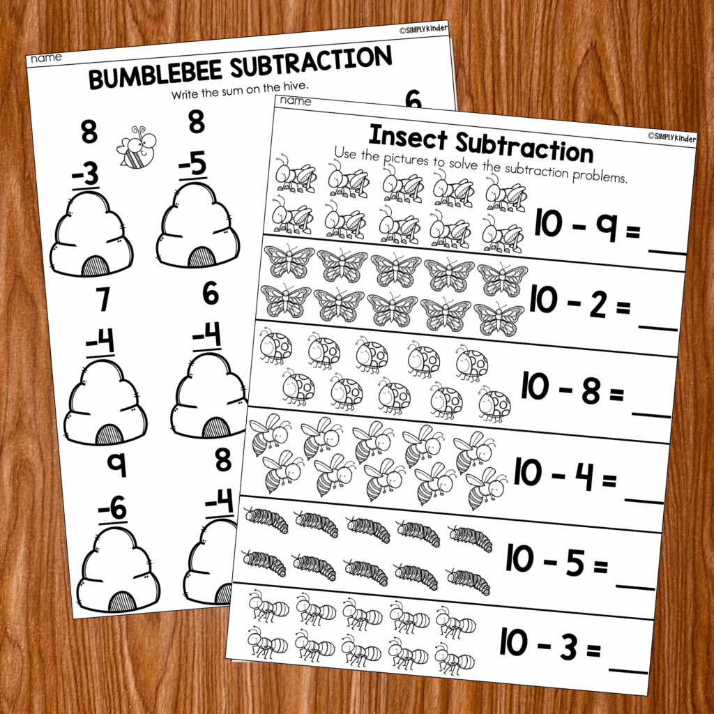 Insect Subtraction Printables - Simply Kinder + Printable Membership