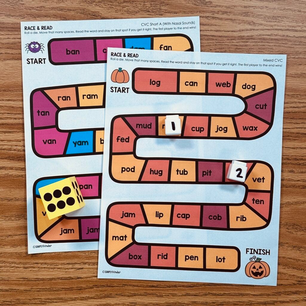 Halloween CVC Race And Read No Prep Game - Simply Kinder + Printable ...