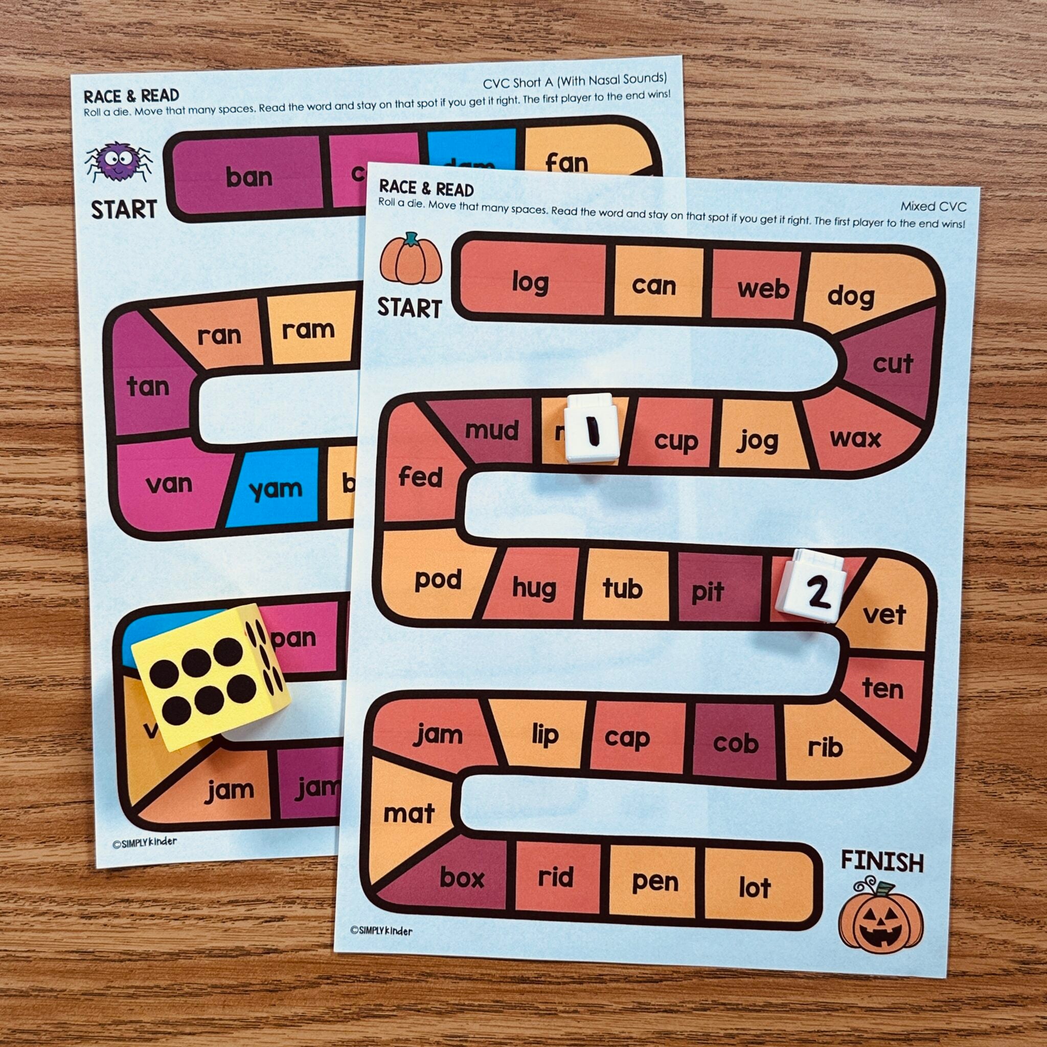 Halloween CVC Race And Read No Prep Game - Simply Kinder + Printable ...