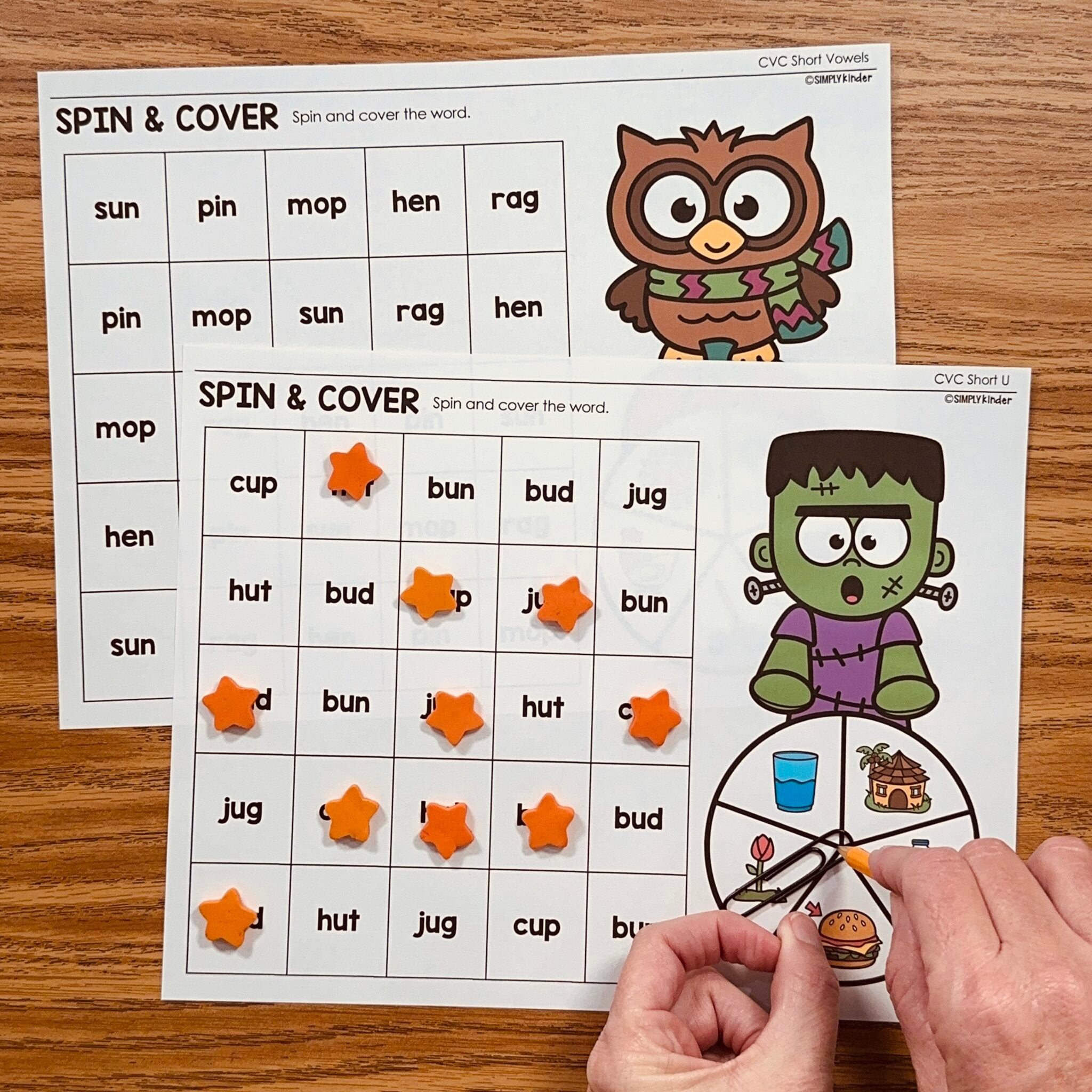 Halloween CVC Spin And Cover No Prep Game - Simply Kinder + Printable ...