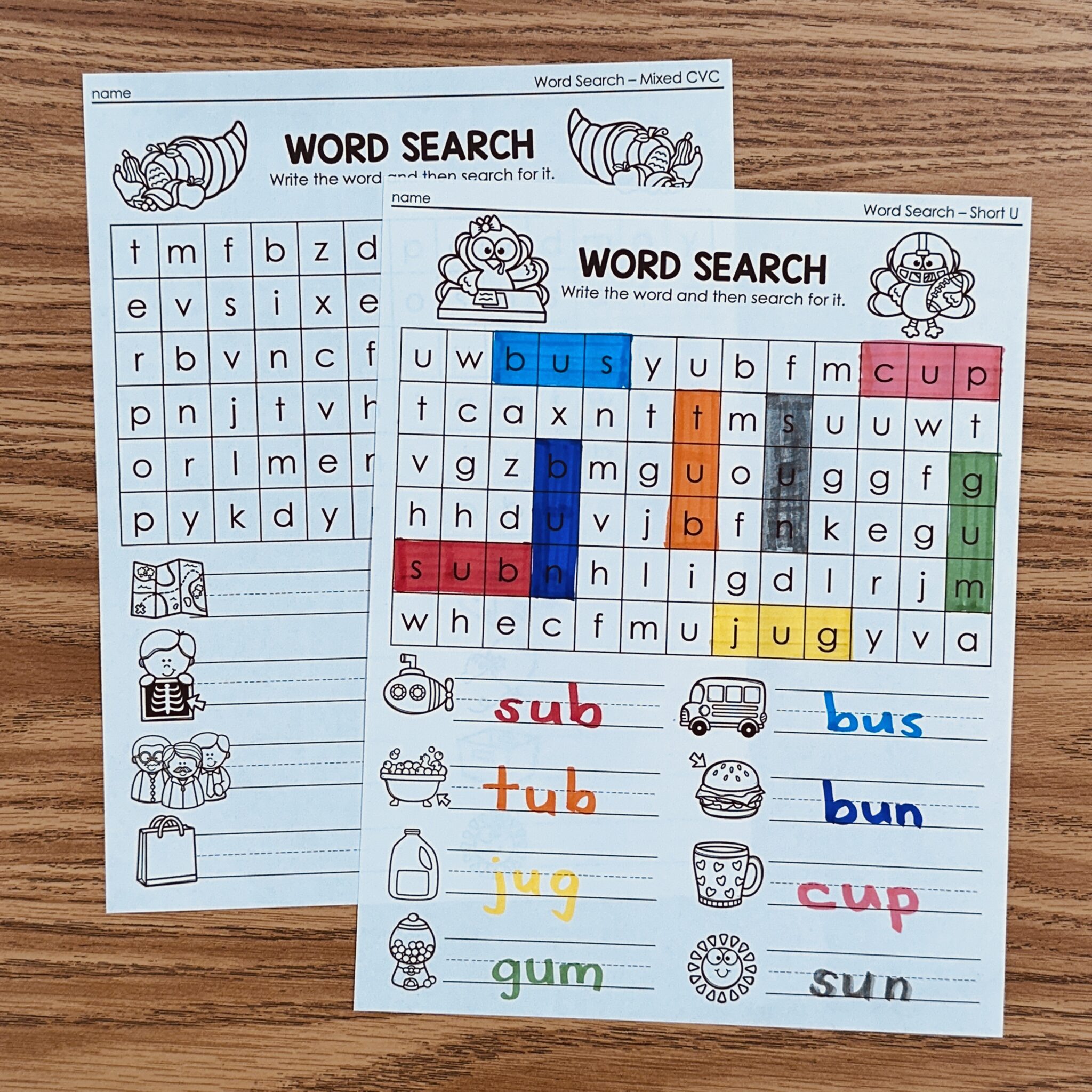 Thanksgiving CVC Word Search Printables - Simply Kinder + Printable ...