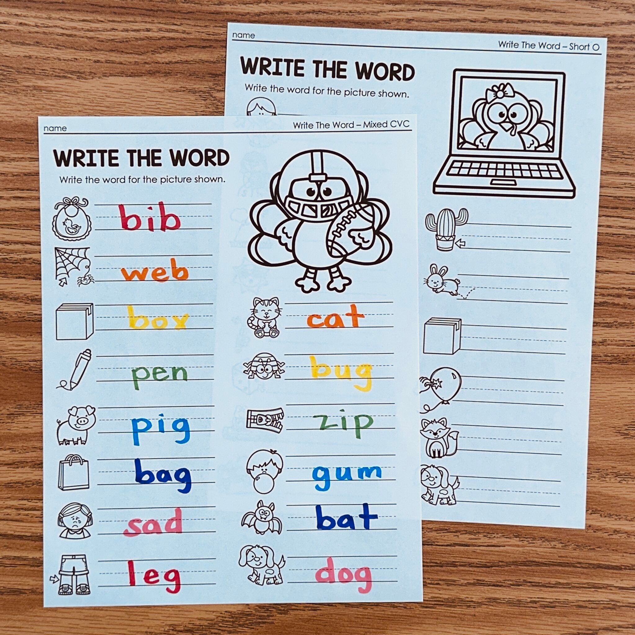 Thanksiving CVC Write The Word Printables - Simply Kinder + Printable ...