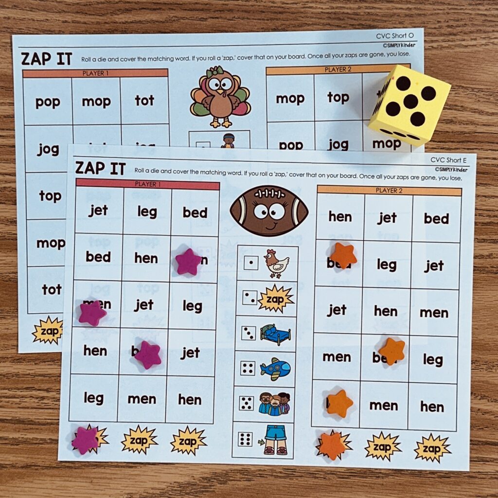 Thanksgiving CVC Zap It No Prep Game - Simply Kinder + Printable Membership