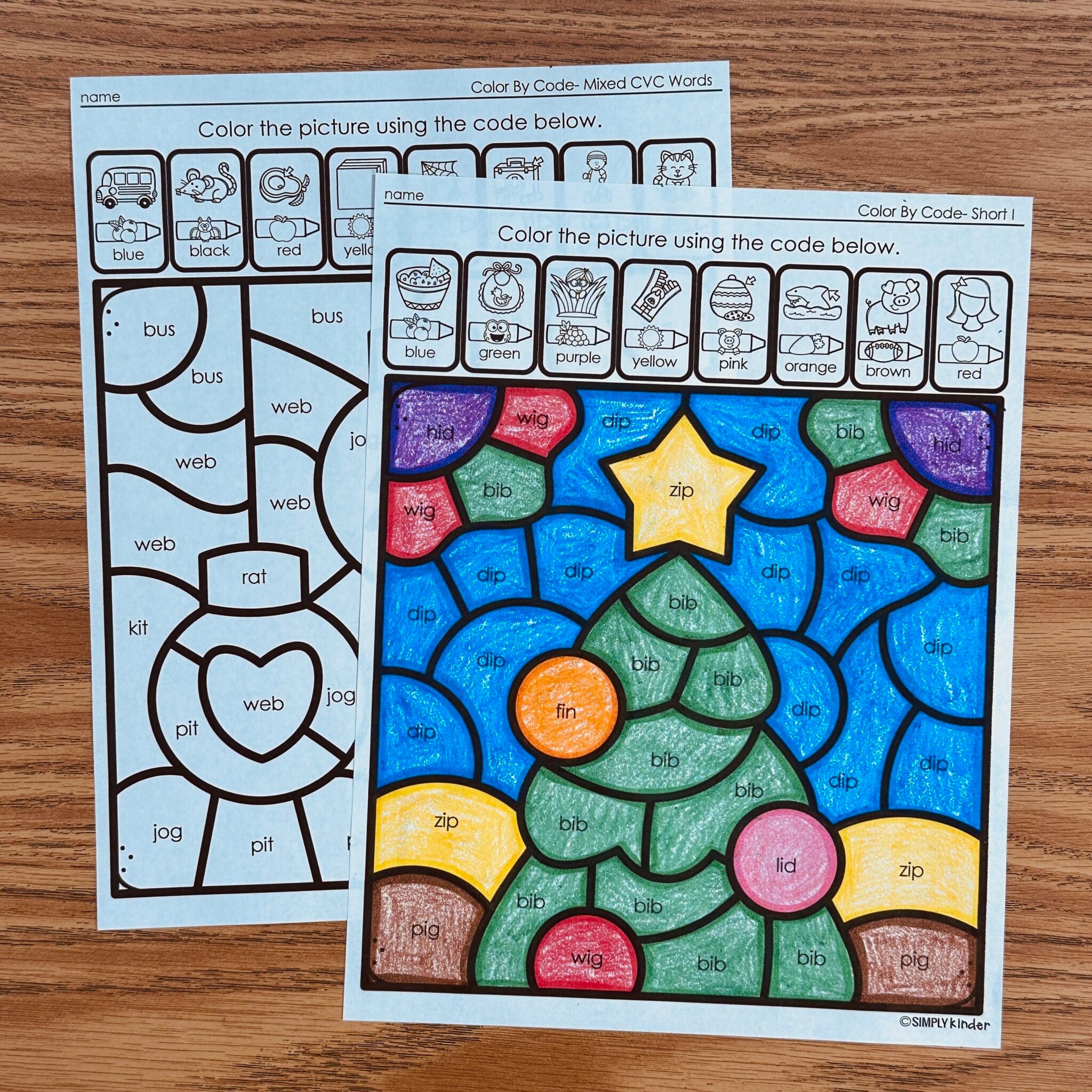 Christmas CVC Color By Codes Printables - Simply Kinder + Printable ...