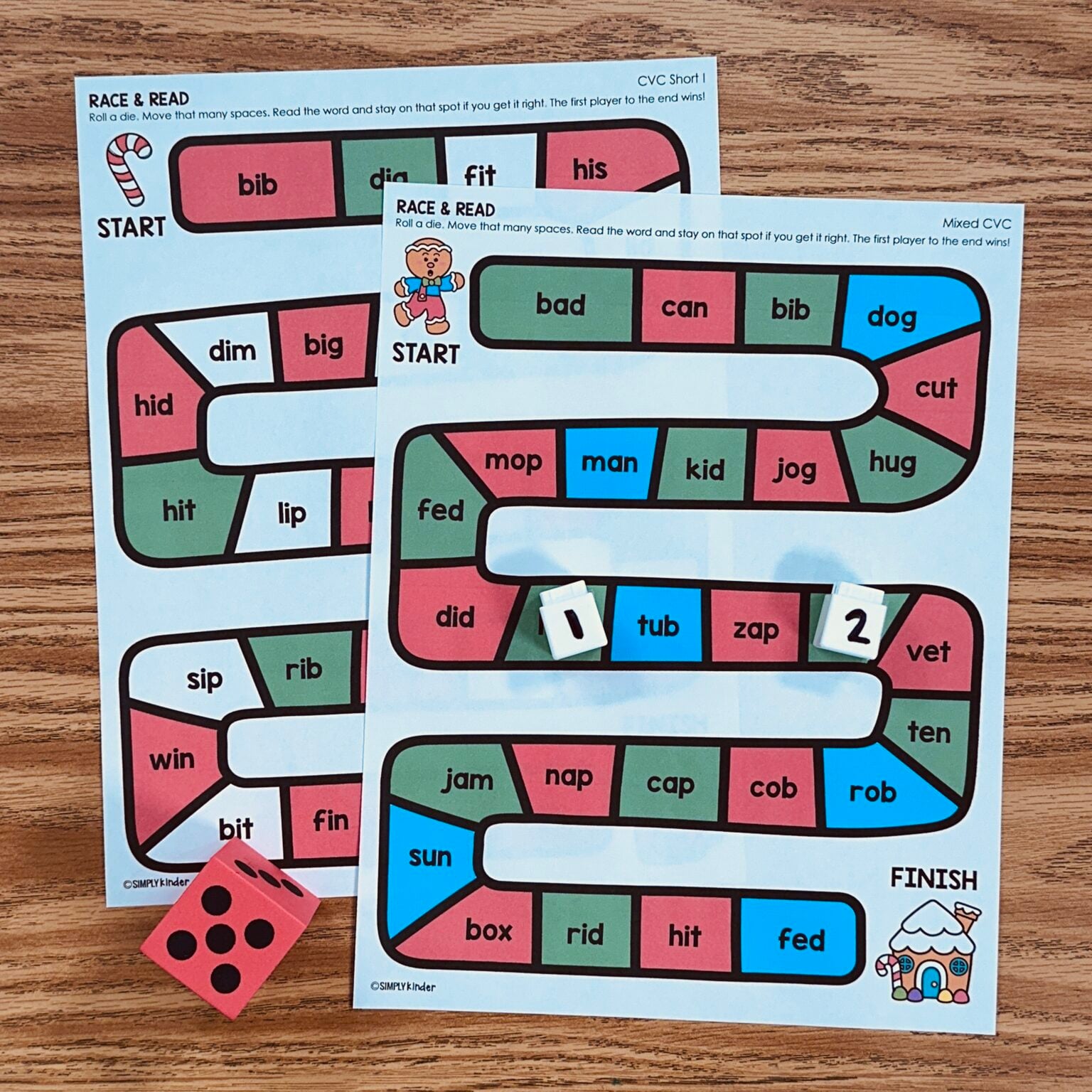 Christmas CVC Race And Read No Prep Game - Simply Kinder + Printable ...