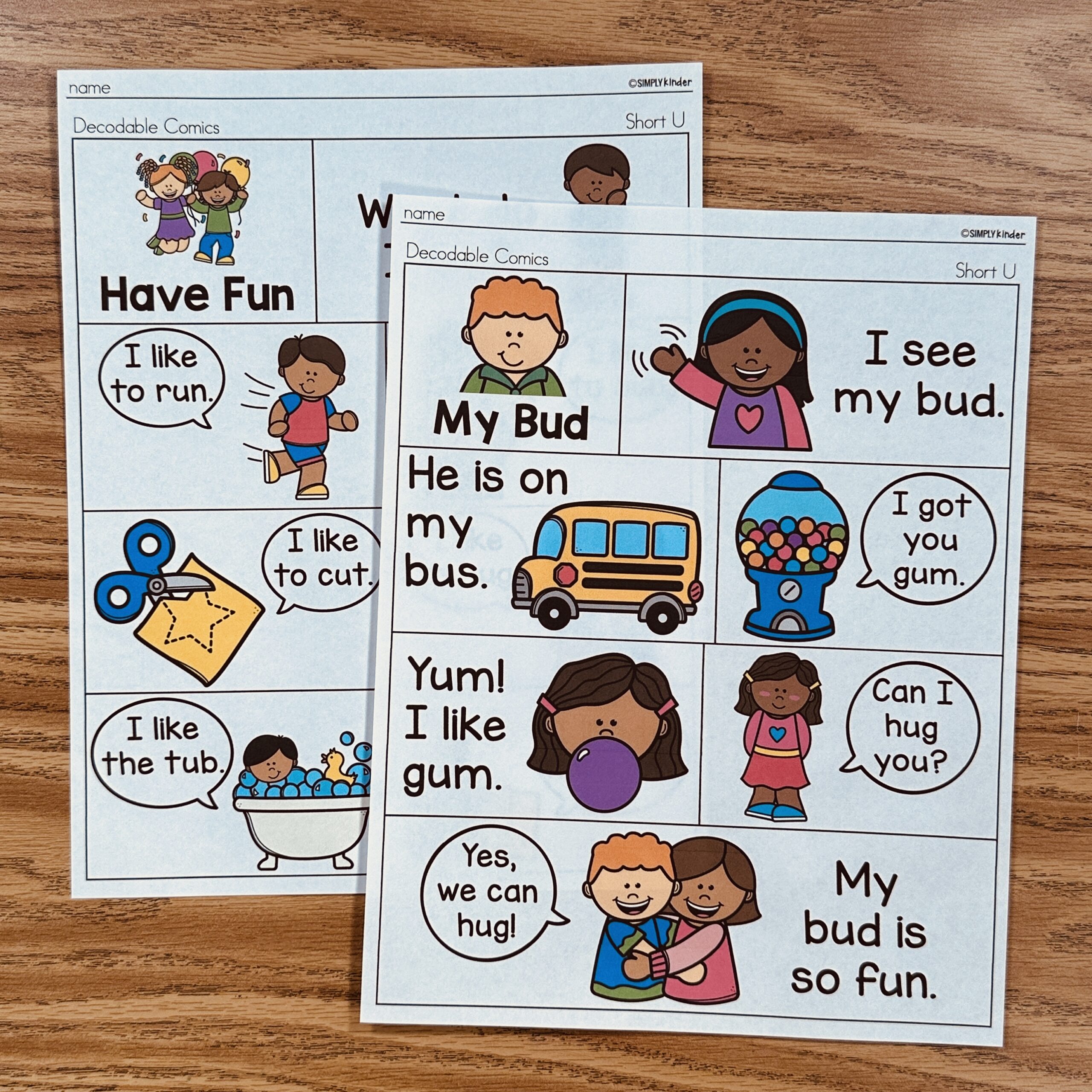 Short U Decodable Comics - Simply Kinder + Printable Membership
