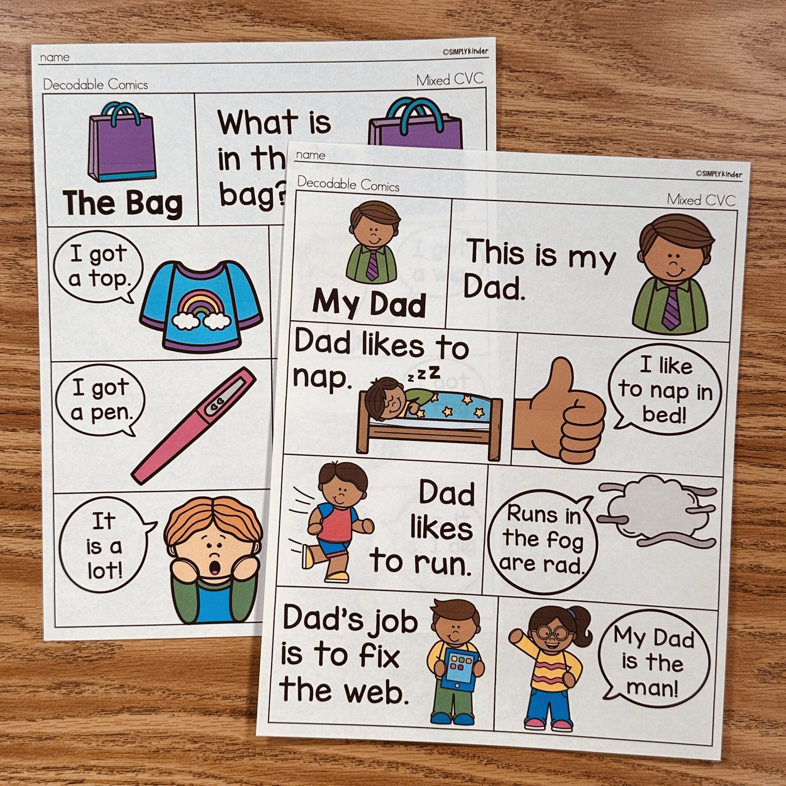 Mixed Short Vowel CVC Decodable Comics - Simply Kinder + Printable ...