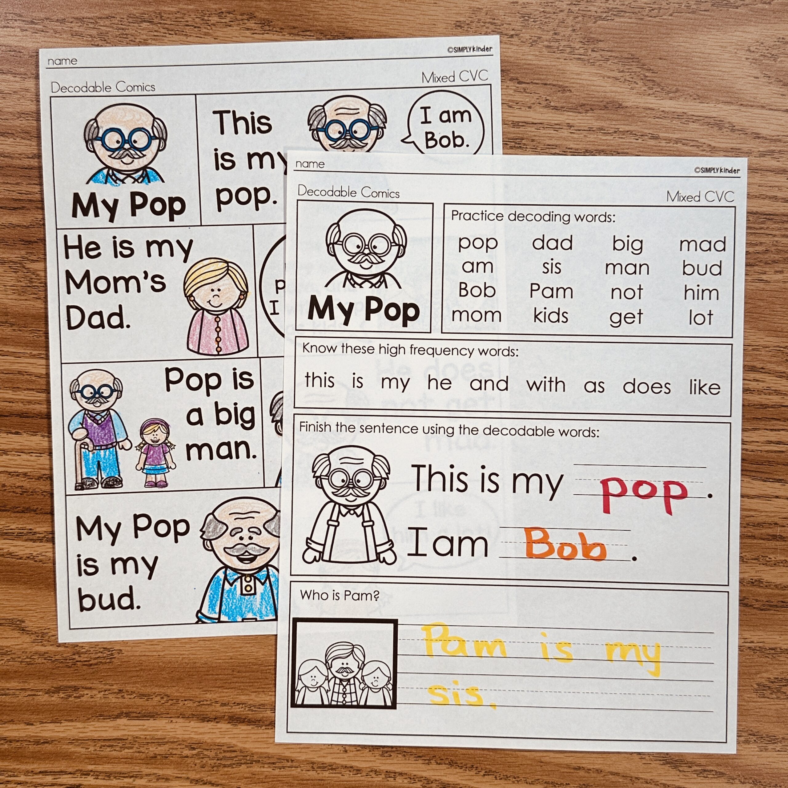 Mixed Short Vowel CVC Decodable Comics - Simply Kinder + Printable ...