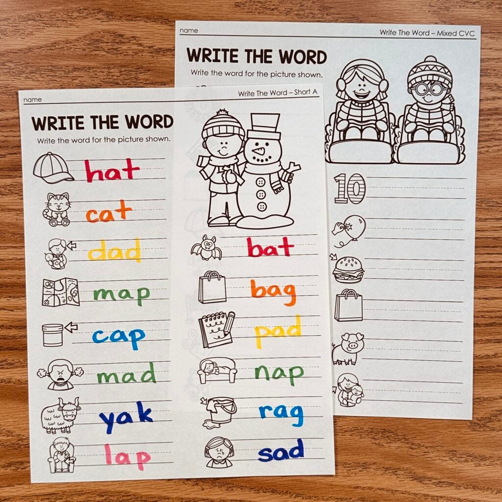 Winter CVC Write The Word Printables - Simply Kinder + Printable Membership