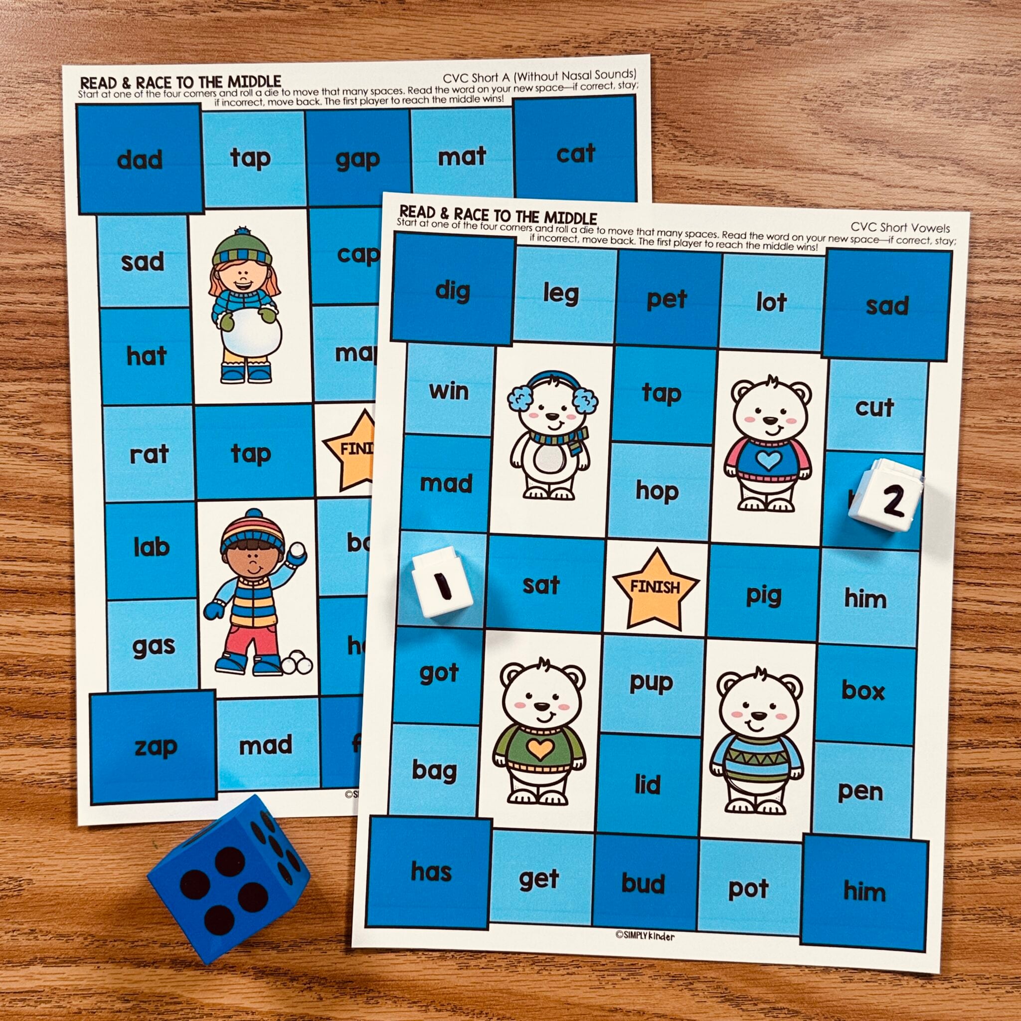 Winter CVC Race To The Middle No Prep Game - Simply Kinder + Printable ...