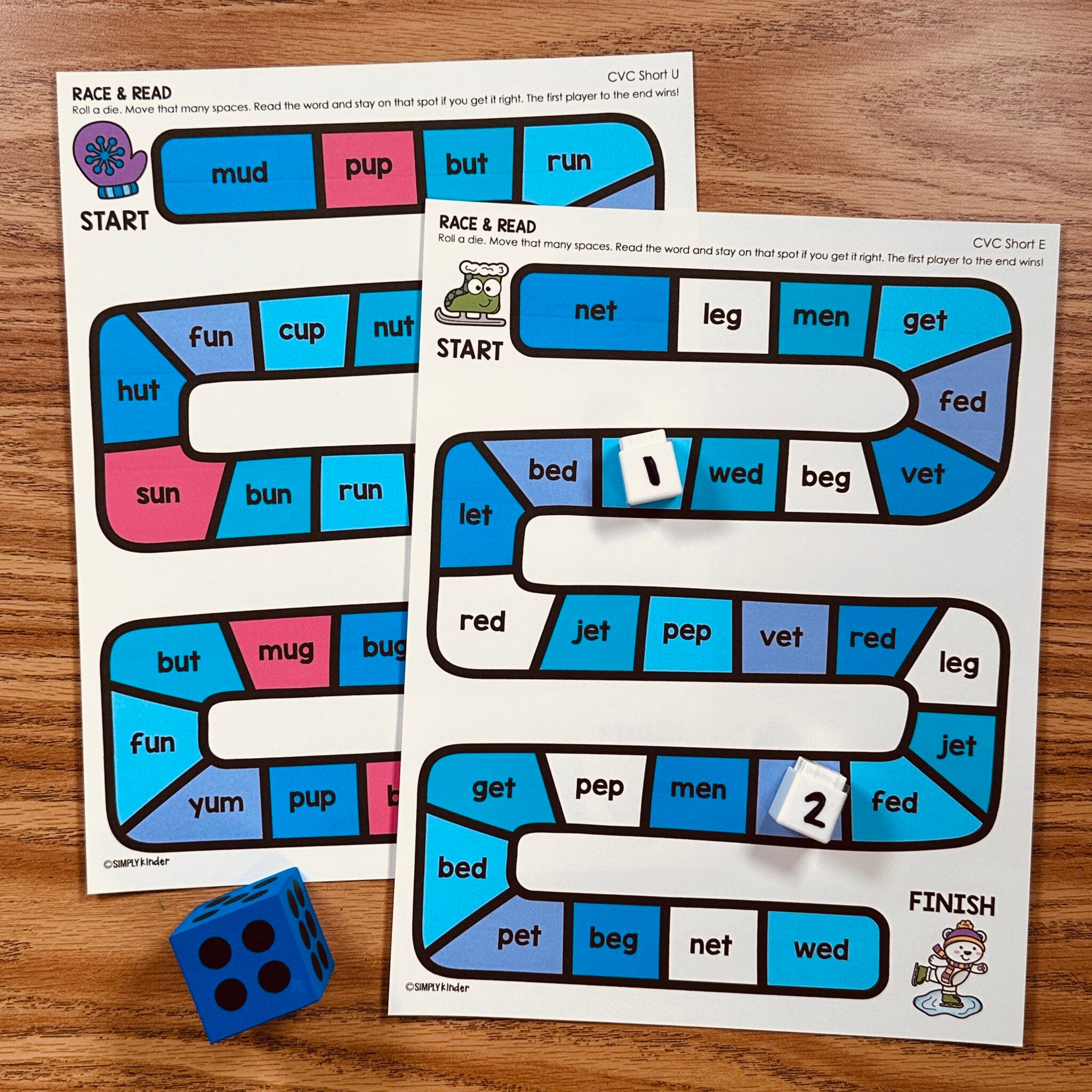 Winter CVC Race And Read No Prep Game - Simply Kinder + Printable ...
