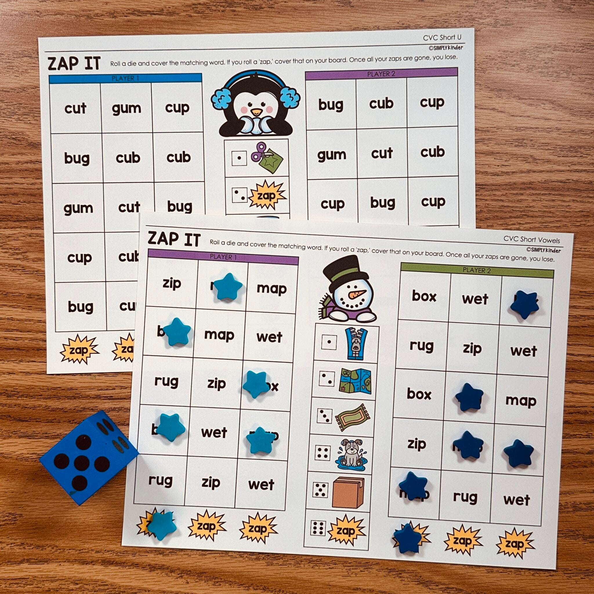 Winter CVC Zap It No Prep Game - Simply Kinder + Printable Membership