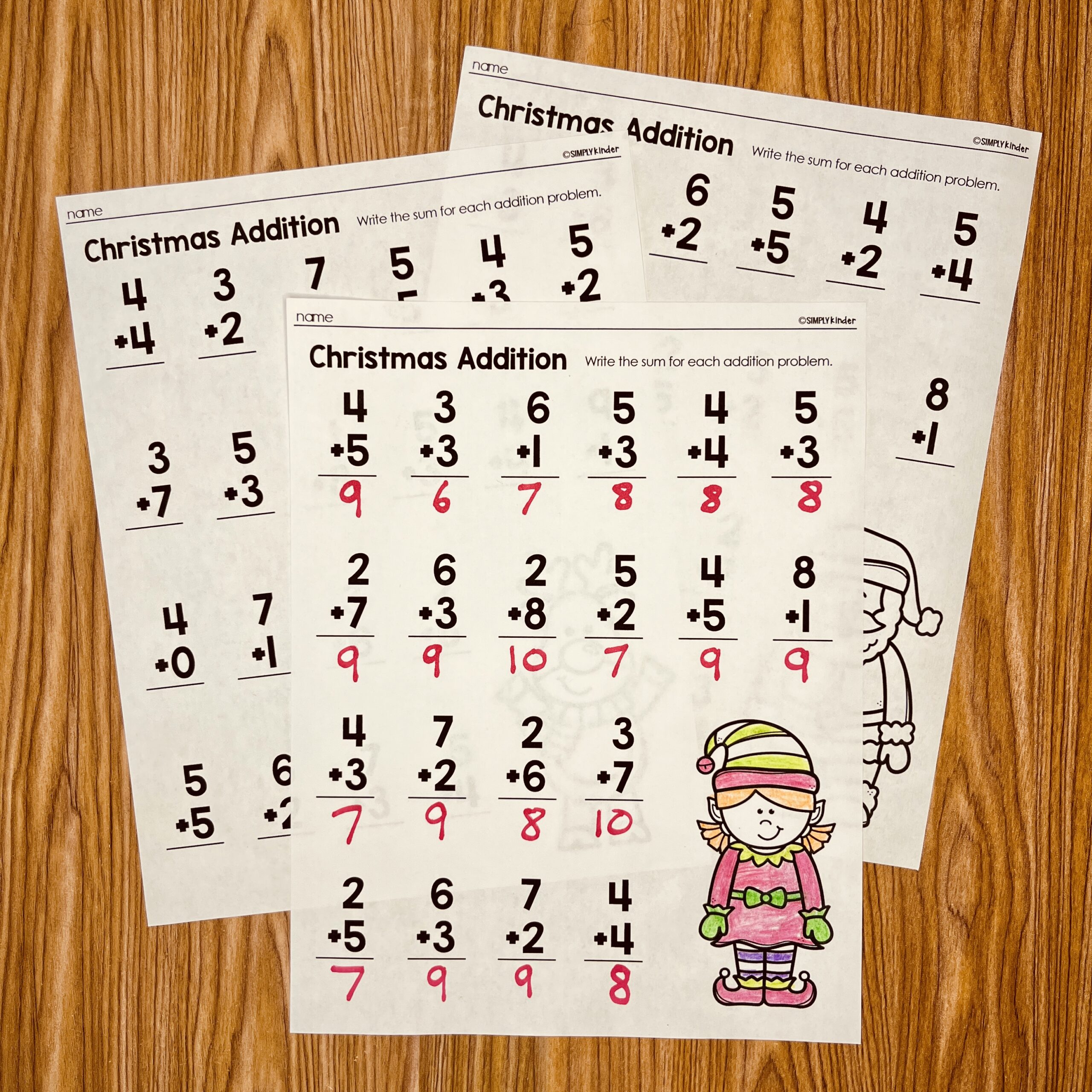 Christmas Addition No-Prep Worksheets - Simply Kinder + Printable ...