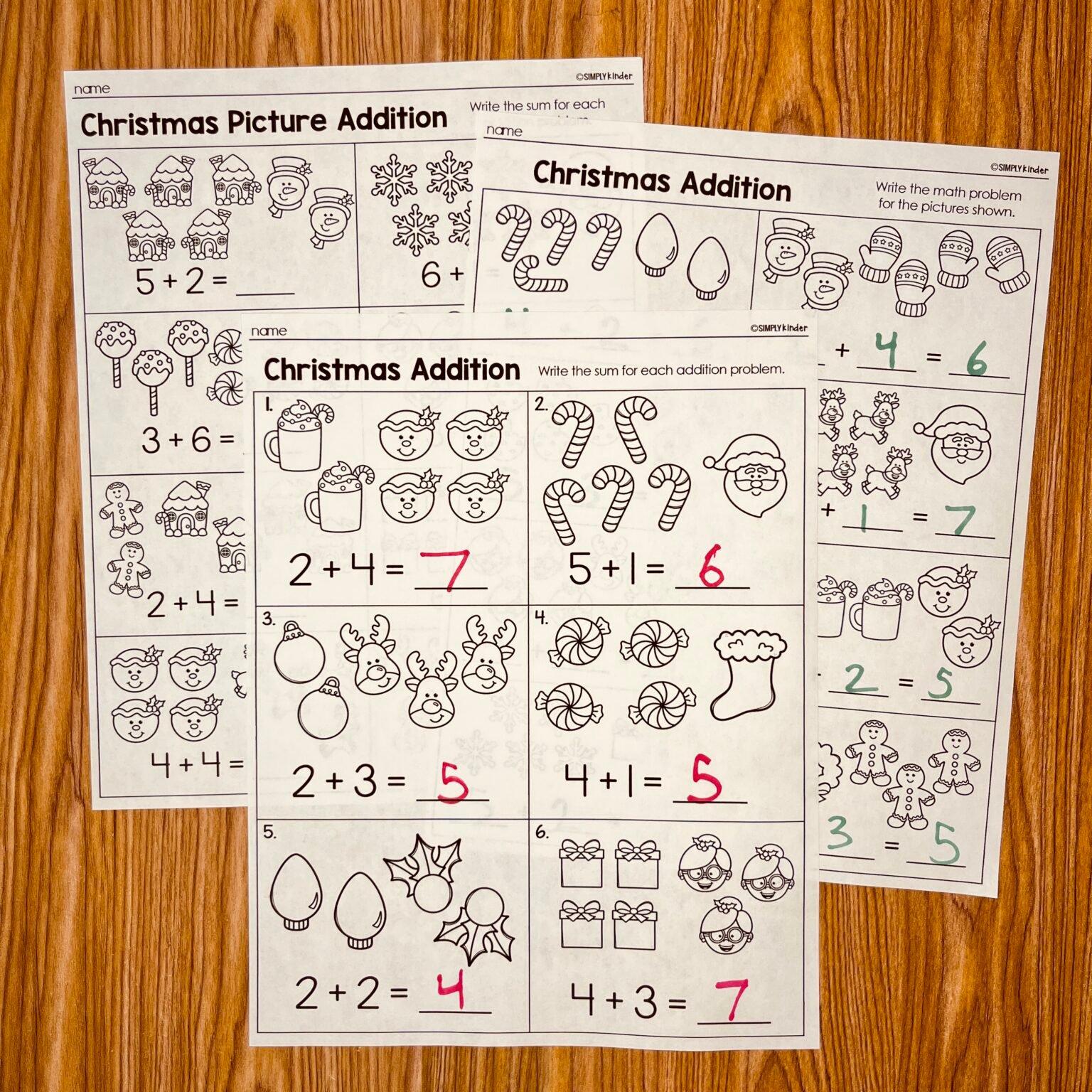 Christmas Addition Picture Worksheets - Simply Kinder + Printable ...