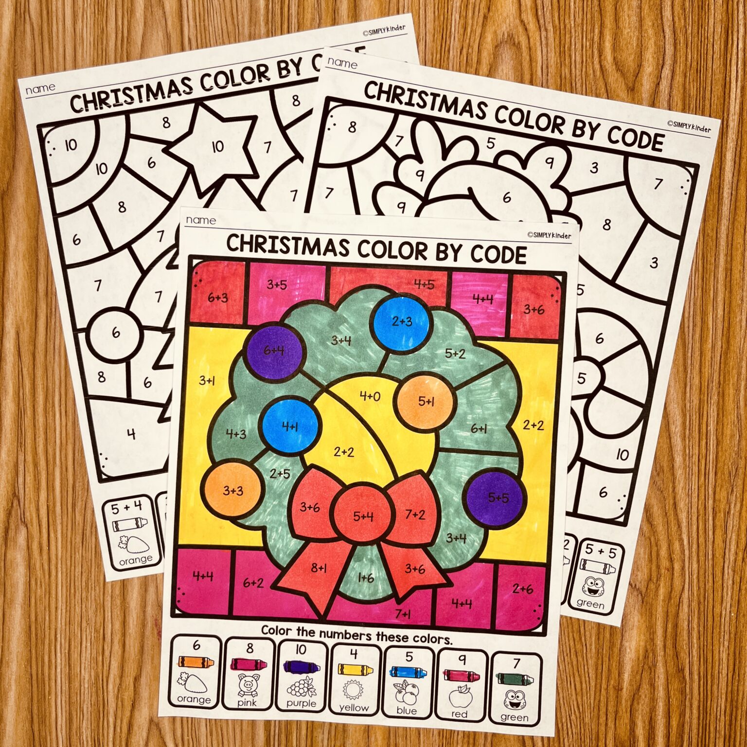 Christmas Addition Color By Code Worksheets - Simply Kinder + Printable ...