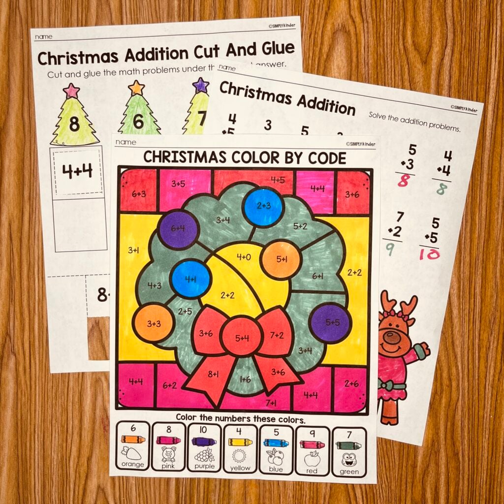 Christmas Addition No-Prep Worksheets - Simply Kinder + Printable ...