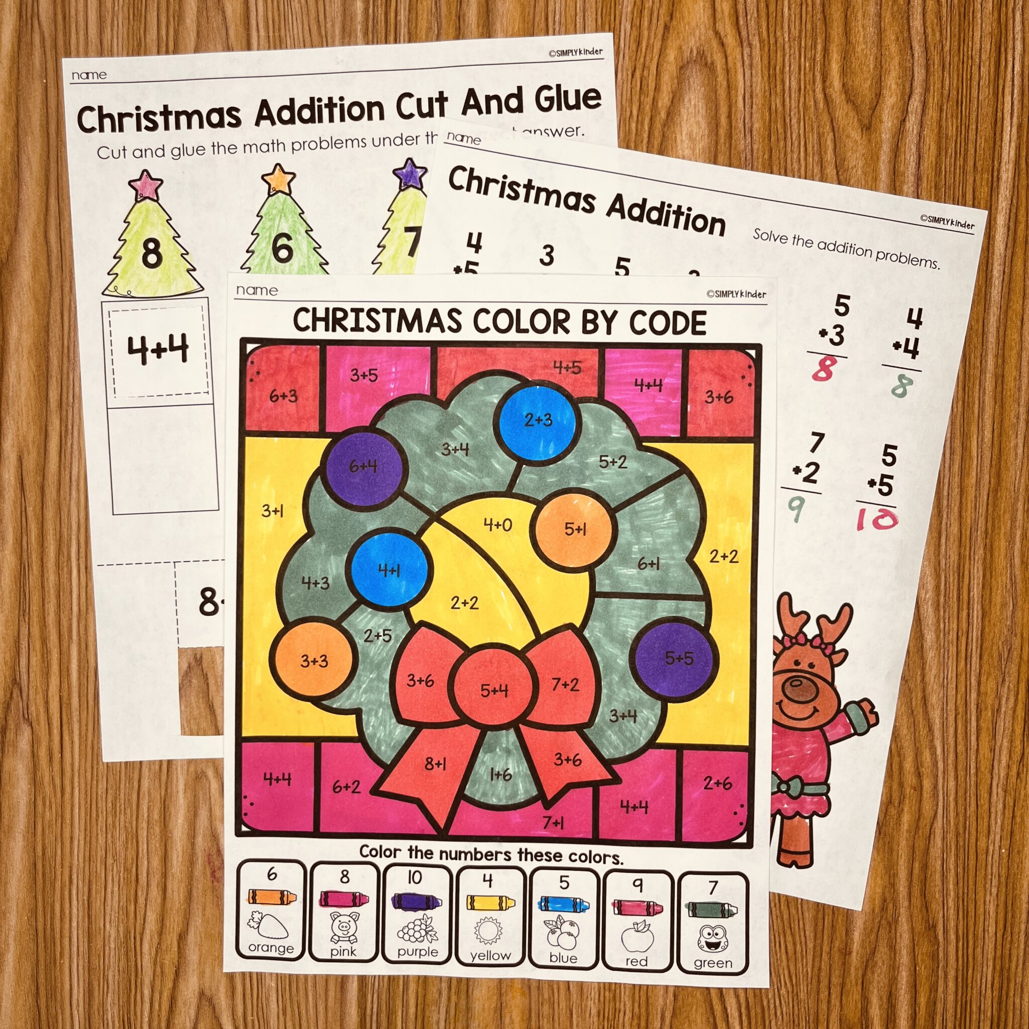 Christmas Addition No-Prep Worksheets - Simply Kinder + Printable ...